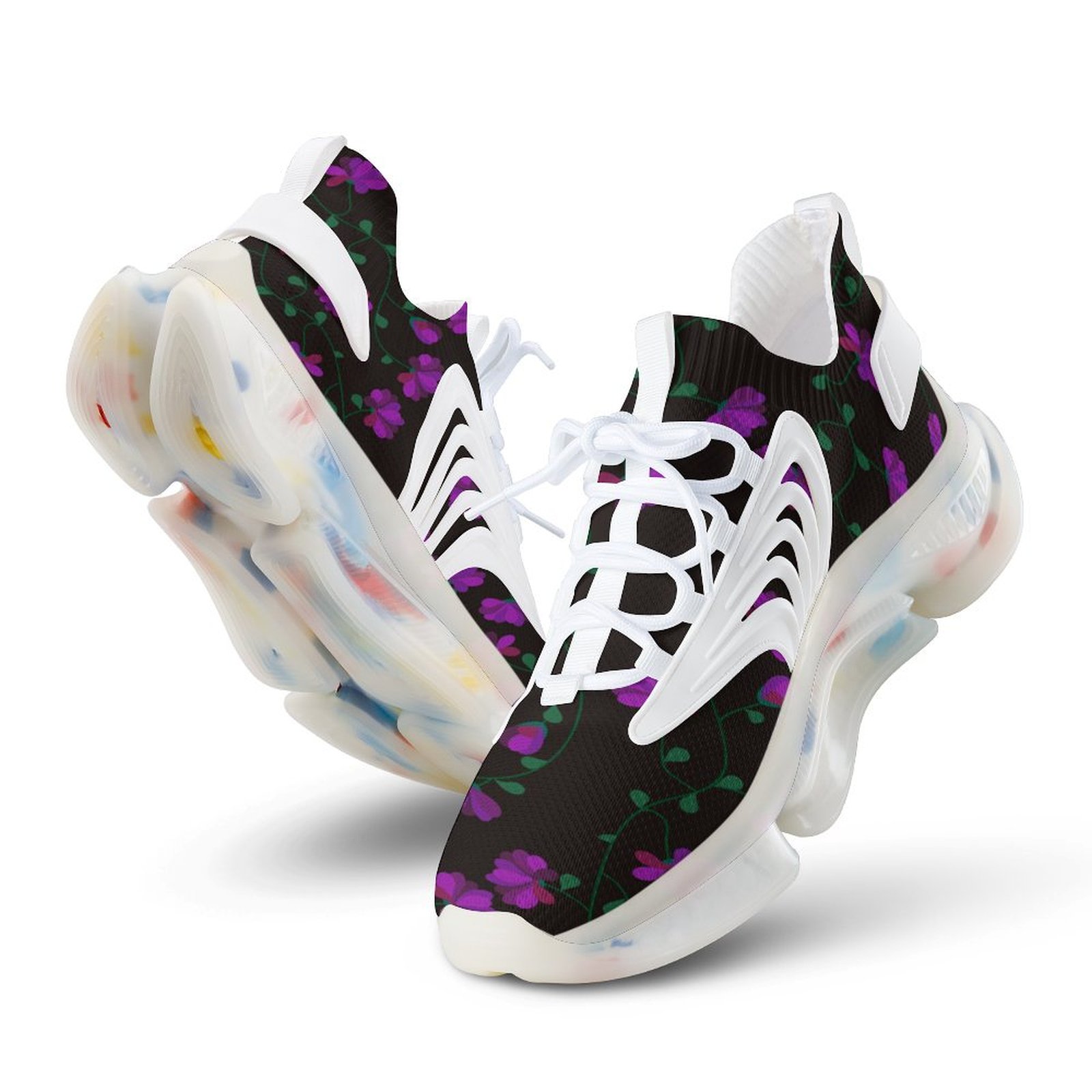 Purple Flowers, Black Background, Vines Walking Shoes for Men Woman ...