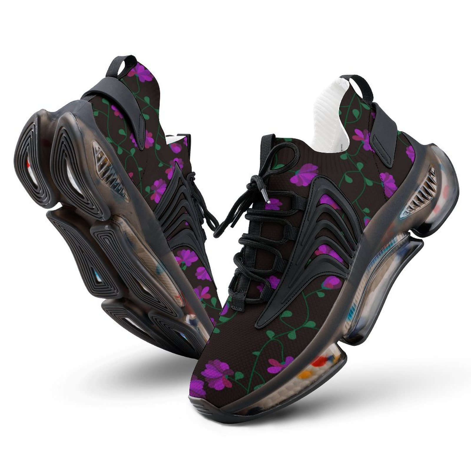 Purple Flowers, Black Background, Vines Walking Shoes for Men Woman ...