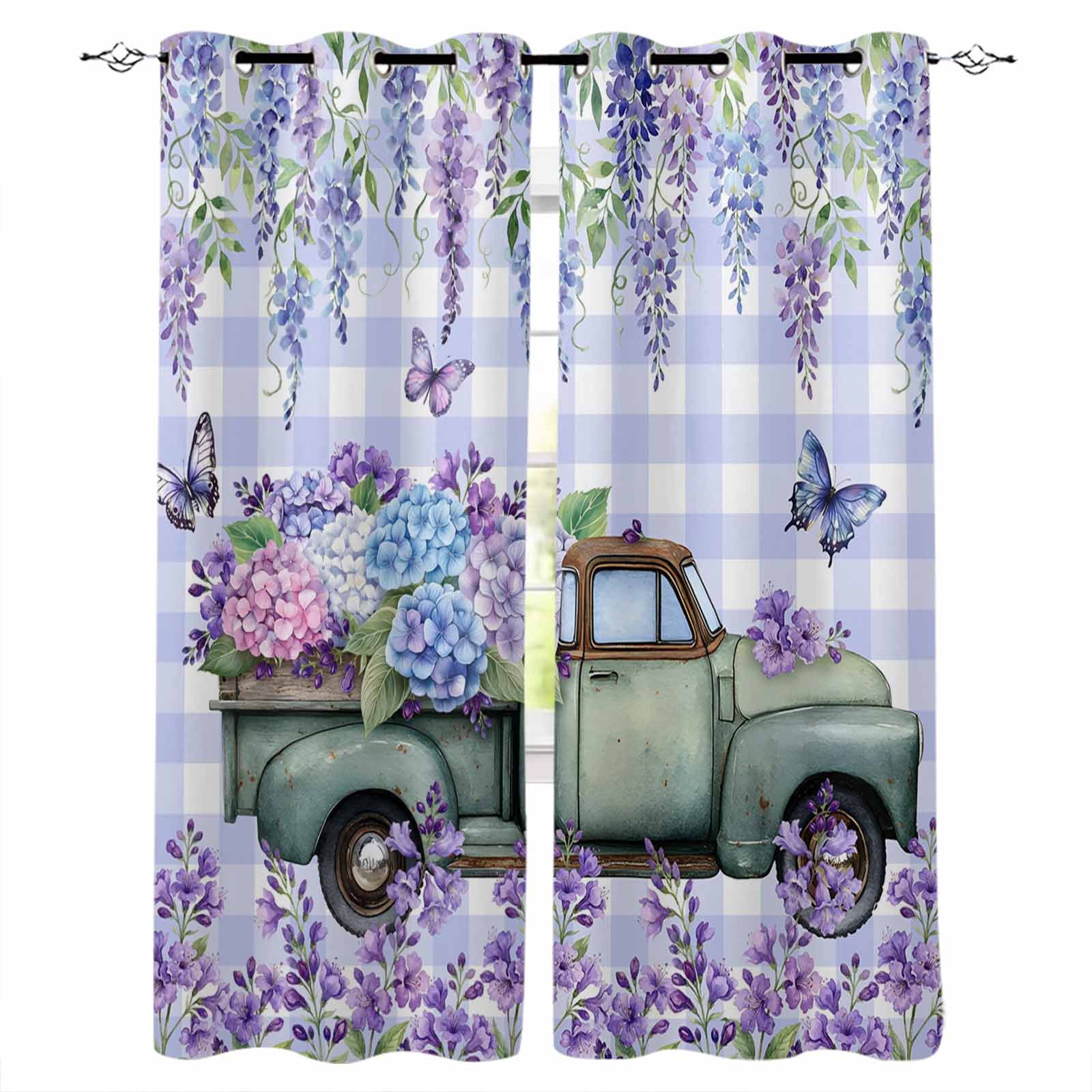 Purple Flowers Blackout Curtains 84 Inches Long, Weeping Spring Floral ...