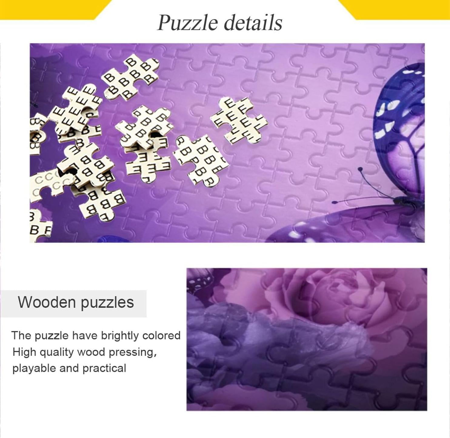 Purple Flowers and Butterflies Wooden Jigsaw Puzzles, Intellectual ...