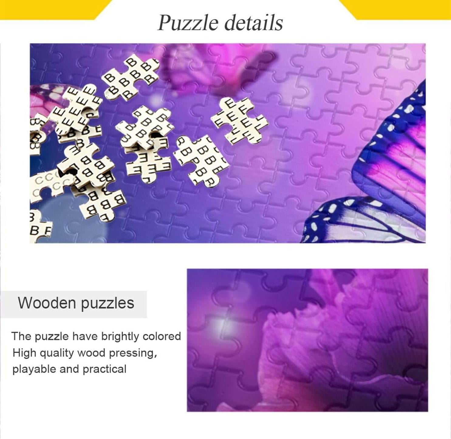 Purple Flowers and Butterflies Wooden Jigsaw Puzzles, Intellectual ...