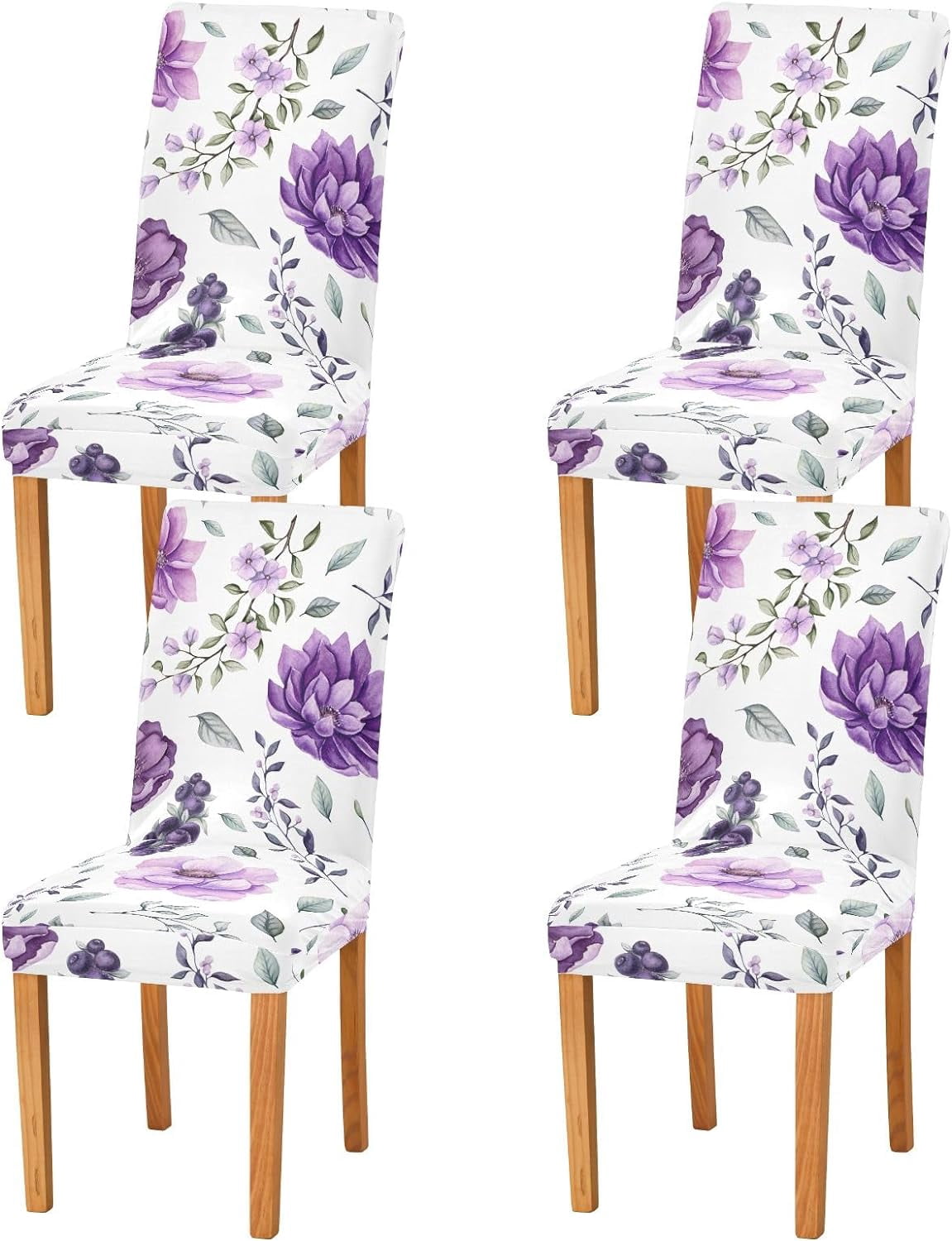 Purple Flowers Chair Covers for Dining Room, Dining Table Seat Covers ...