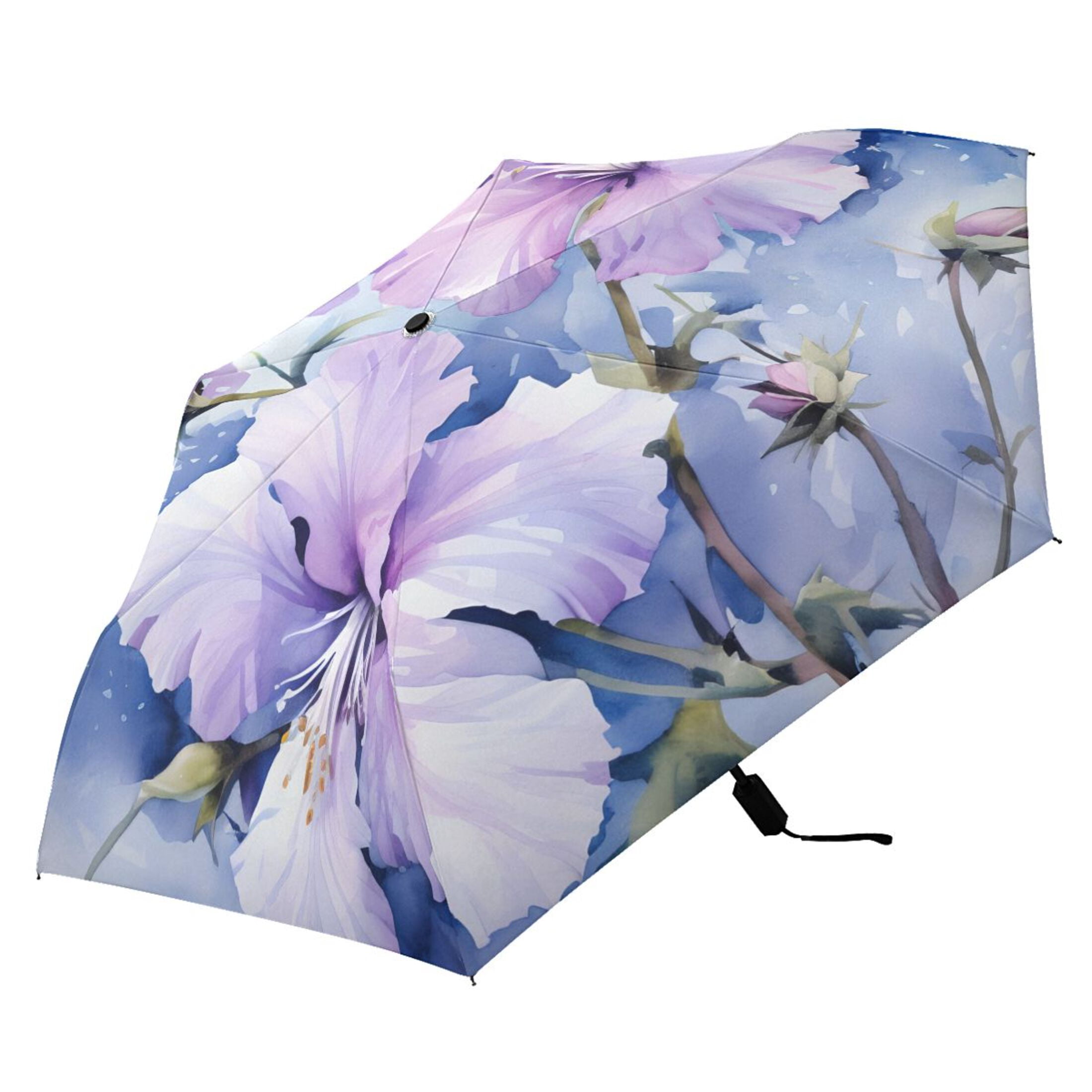 Purple Flowers Compact Folding Umbrella for Rain Windproof Travel ...