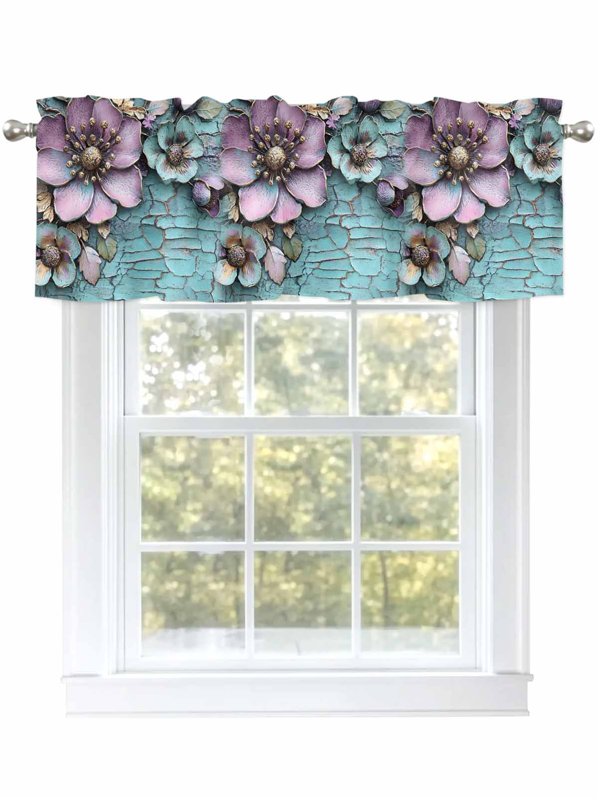 Purple Flowers Curtain Valances for Windows, Retro Floral Pastoral ...