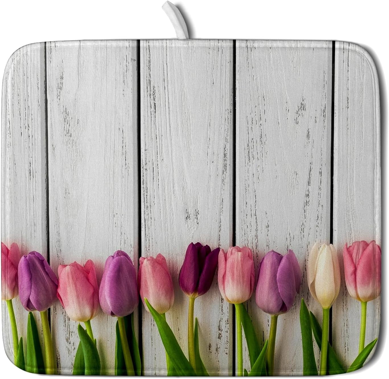 Purple Flowers Dish Drying Mat - 16 x 18 inch Pink Tulips Dish Mat ...