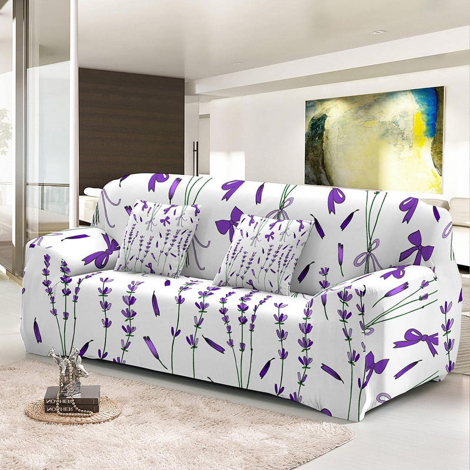 Purple Flowers Elastic Couch Cover 1/2/3/4 Seater Lavender Slipcover ...