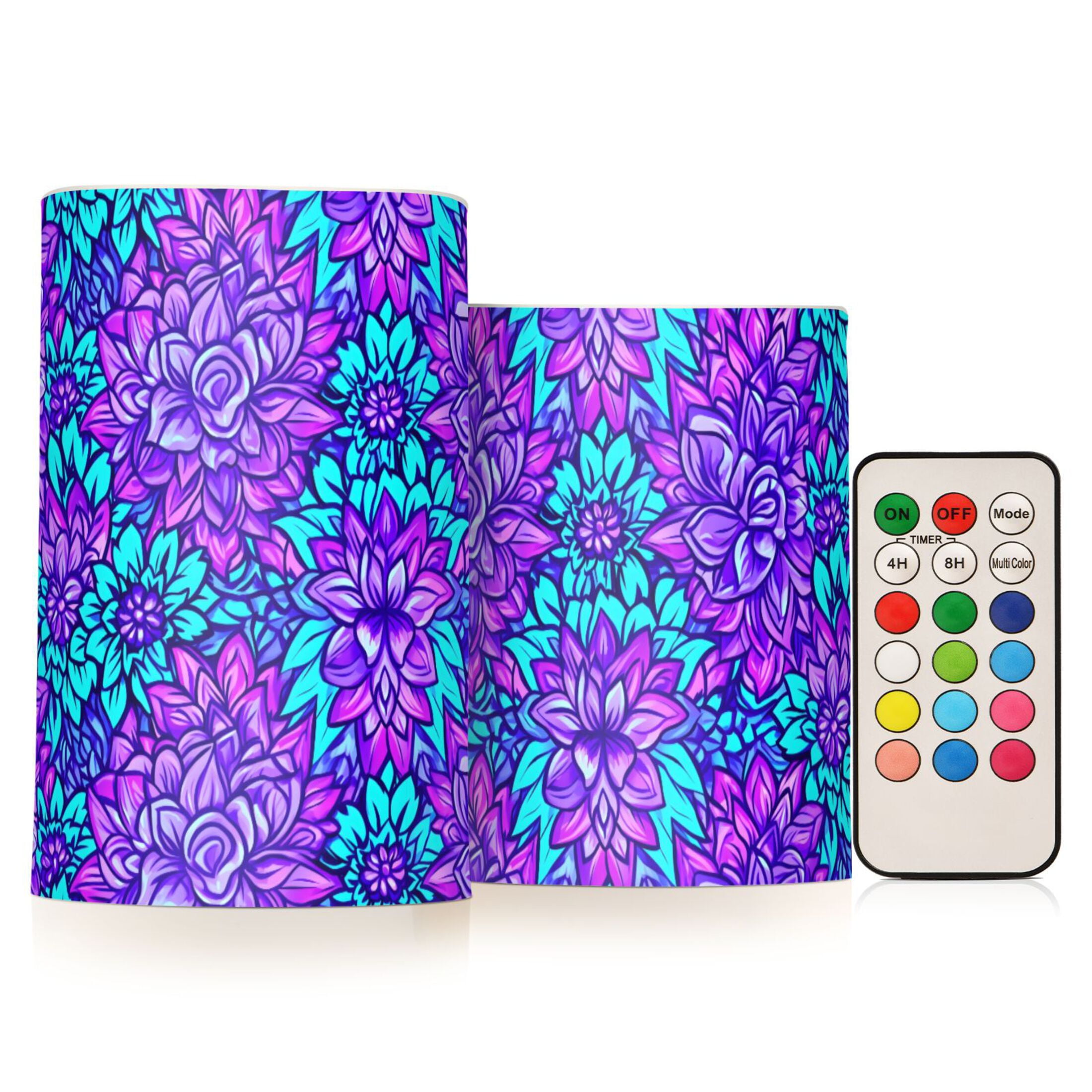 Purple Flowers Flameless LED Candle Set with Remote, Battery Operated ...