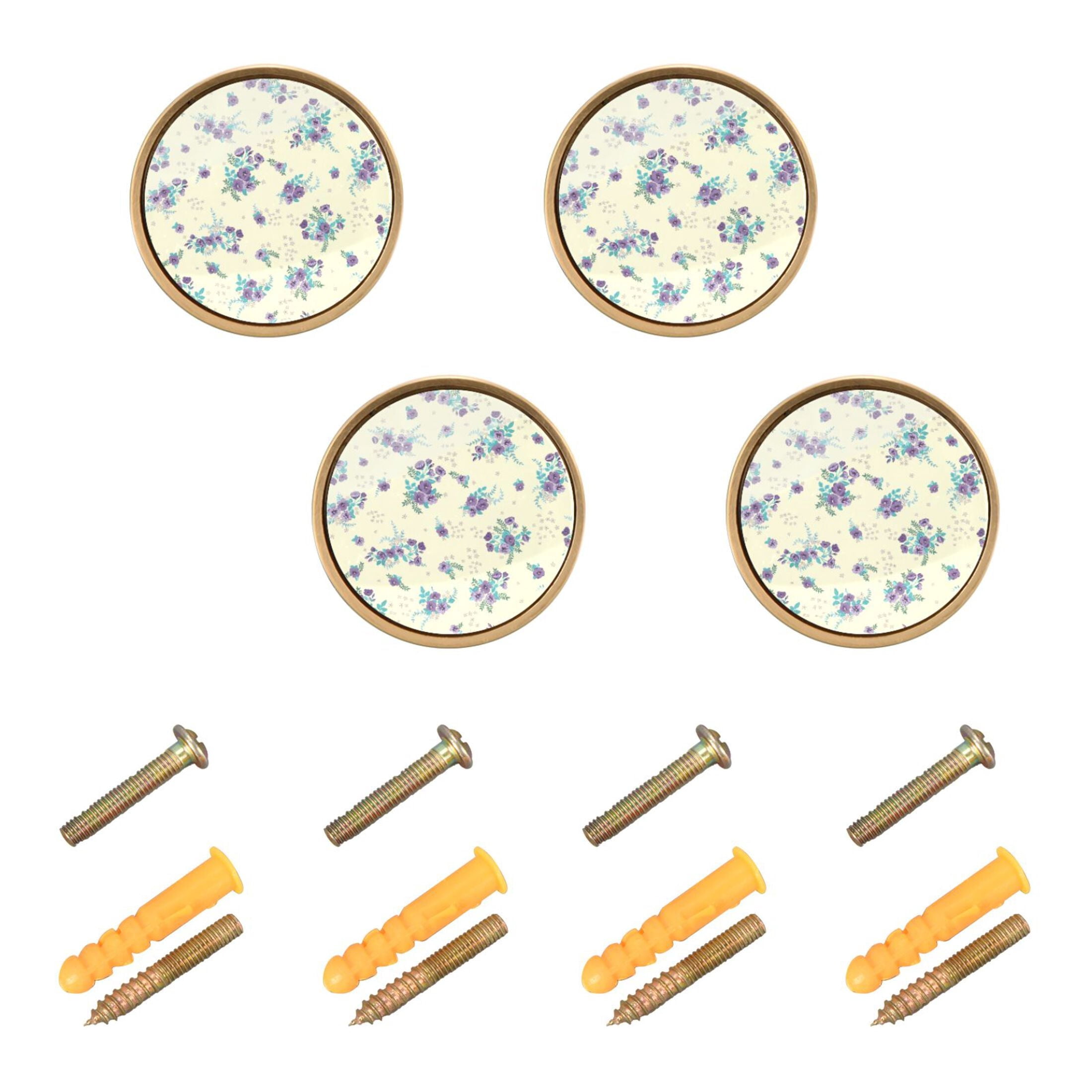 Purple Flowers Floral Pattern Cabinet Knobs Kitchen Drawers Knobs Door ...
