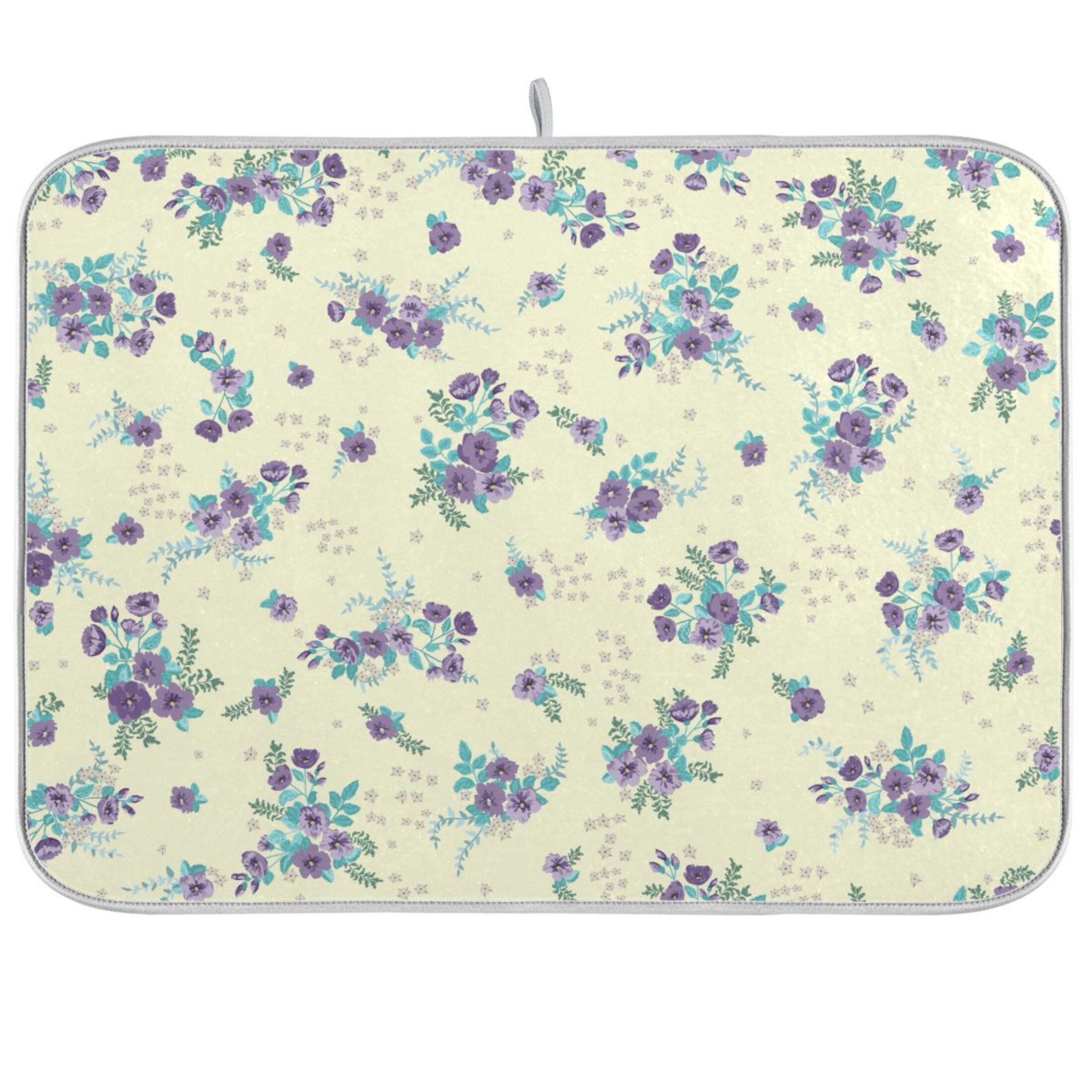 Purple Flowers Floral Pattern Dish Drying Mat Microfiber Kitchen Mats ...