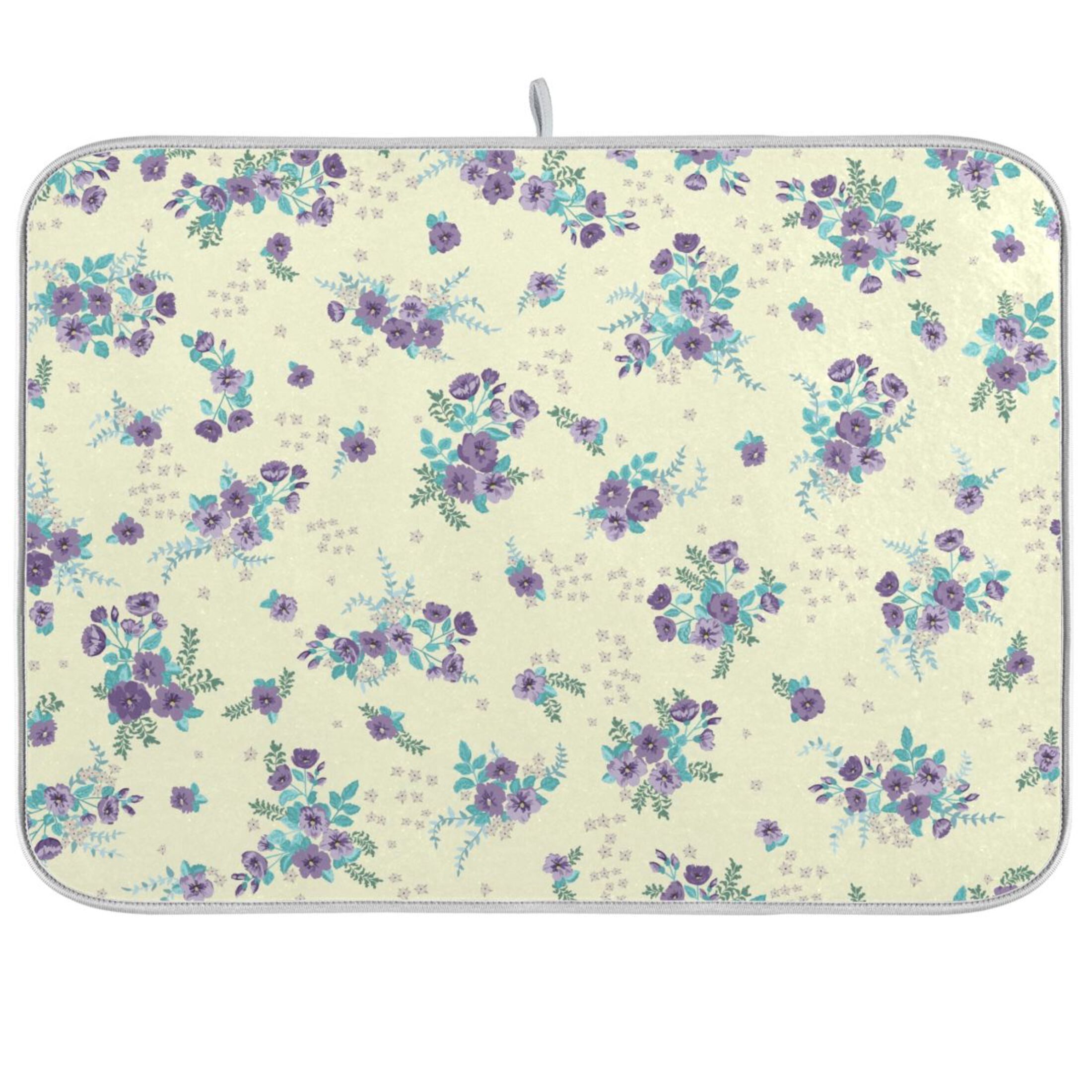 Purple Flowers Floral Pattern Dish Drying Mat Microfiber Kitchen Mats ...