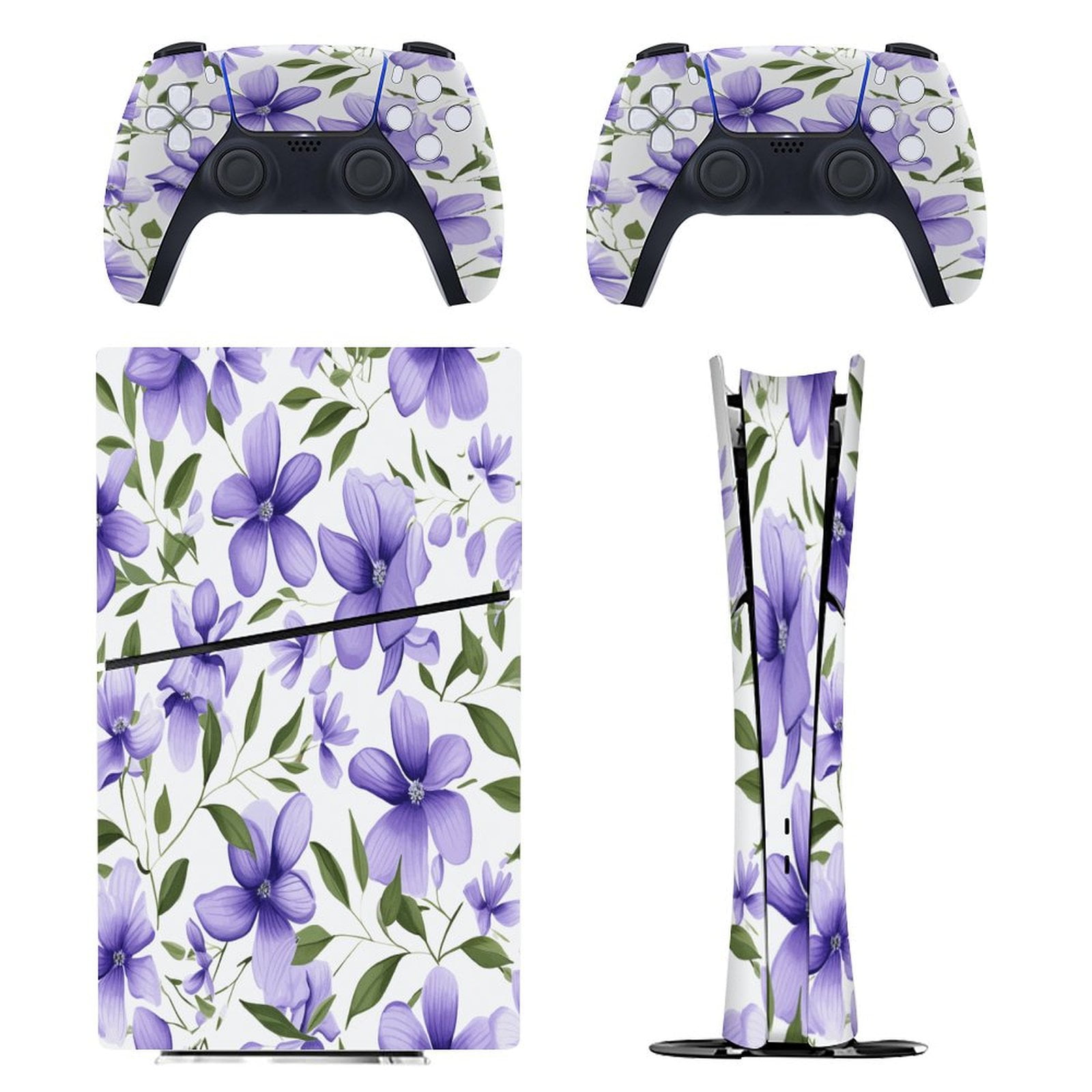 Purple, Flowers, Green Leaves PS5/PS5 Slim Digital Disc Skin Sticker ...