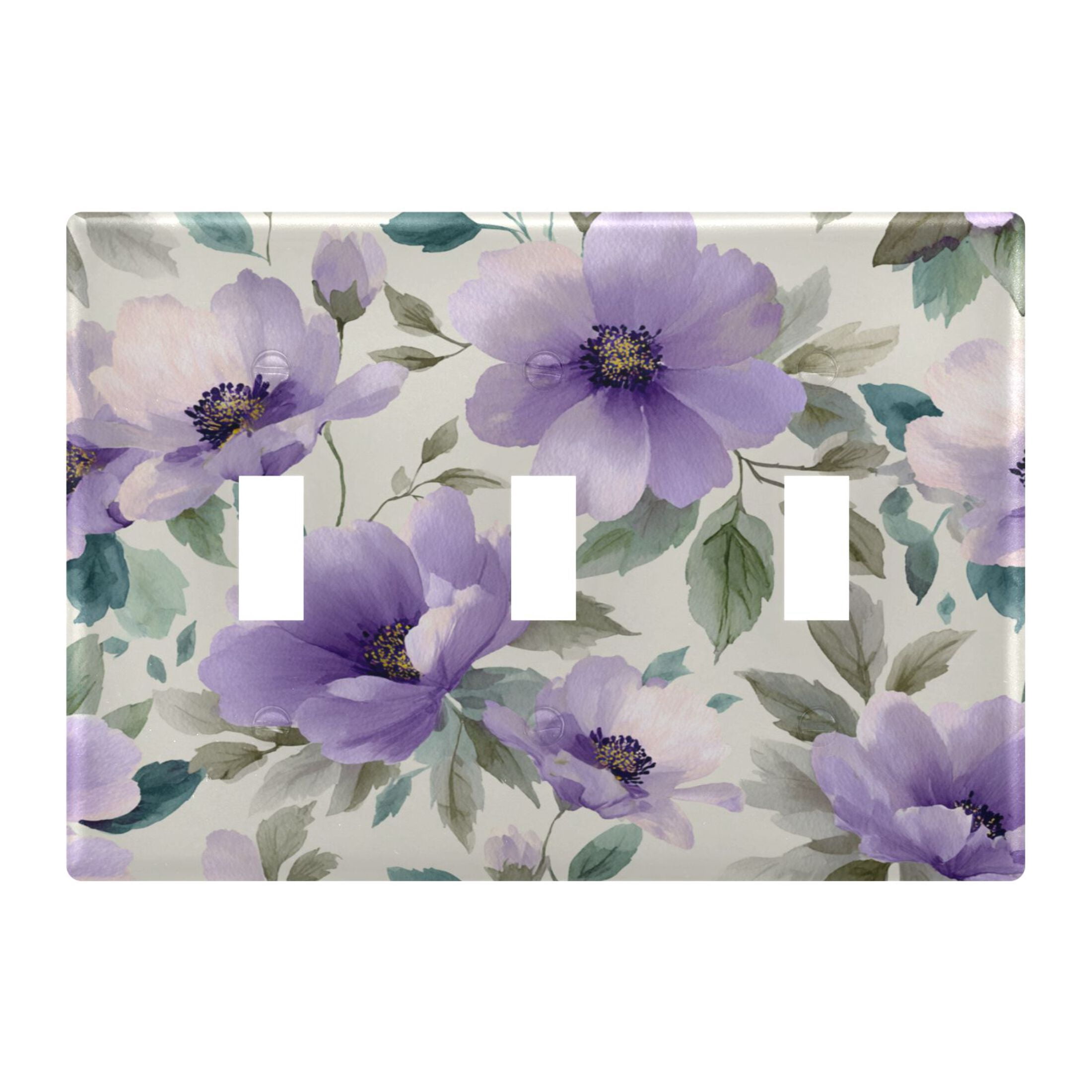Purple Flowers Green Leaves Watercolor Light Switch Cover Electrical ...