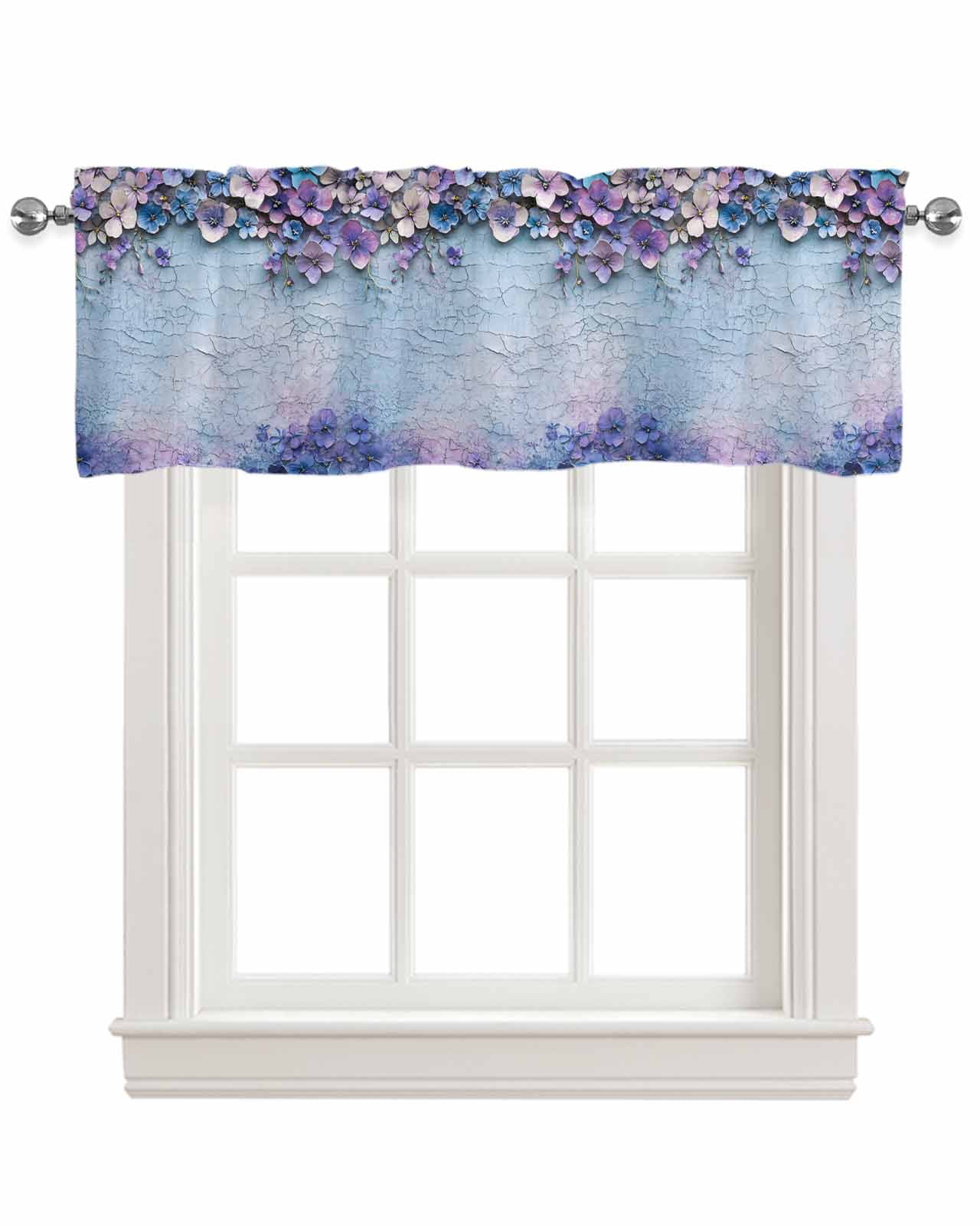 Purple Flowers Kitchen Valances for Windows Farmhouse Linen Window ...