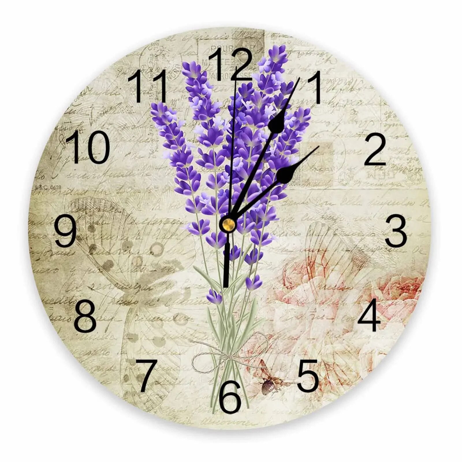 Purple Flowers Lavender Kettle Vintage Postcard Wood Grain Wall Clocks ...
