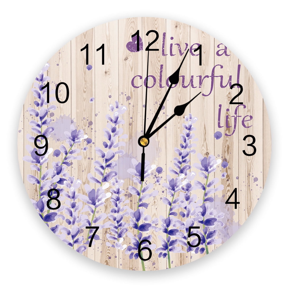 Purple Flowers Lavender Vintage Postcard Living Room Clock Wall Round ...