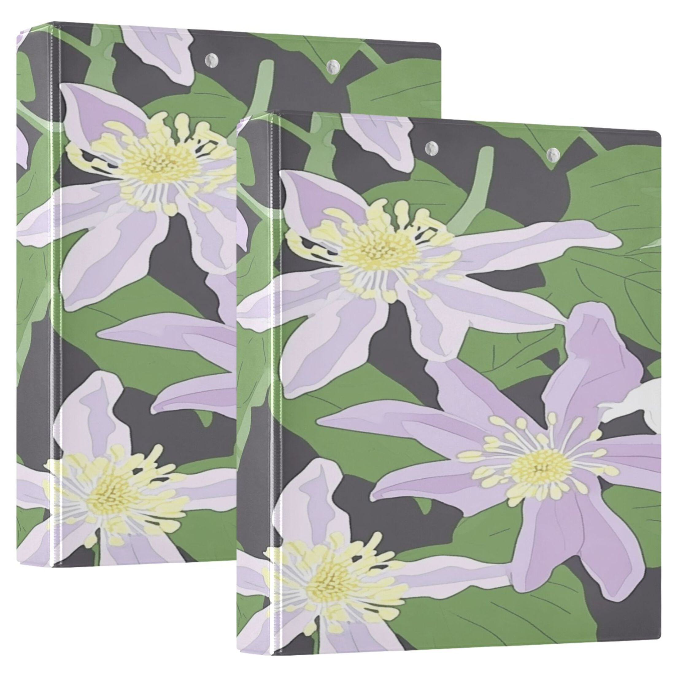 Purple Flowers Pattern 12.4x10.6in PVC Round Ring Binders, 2-Pack, D ...