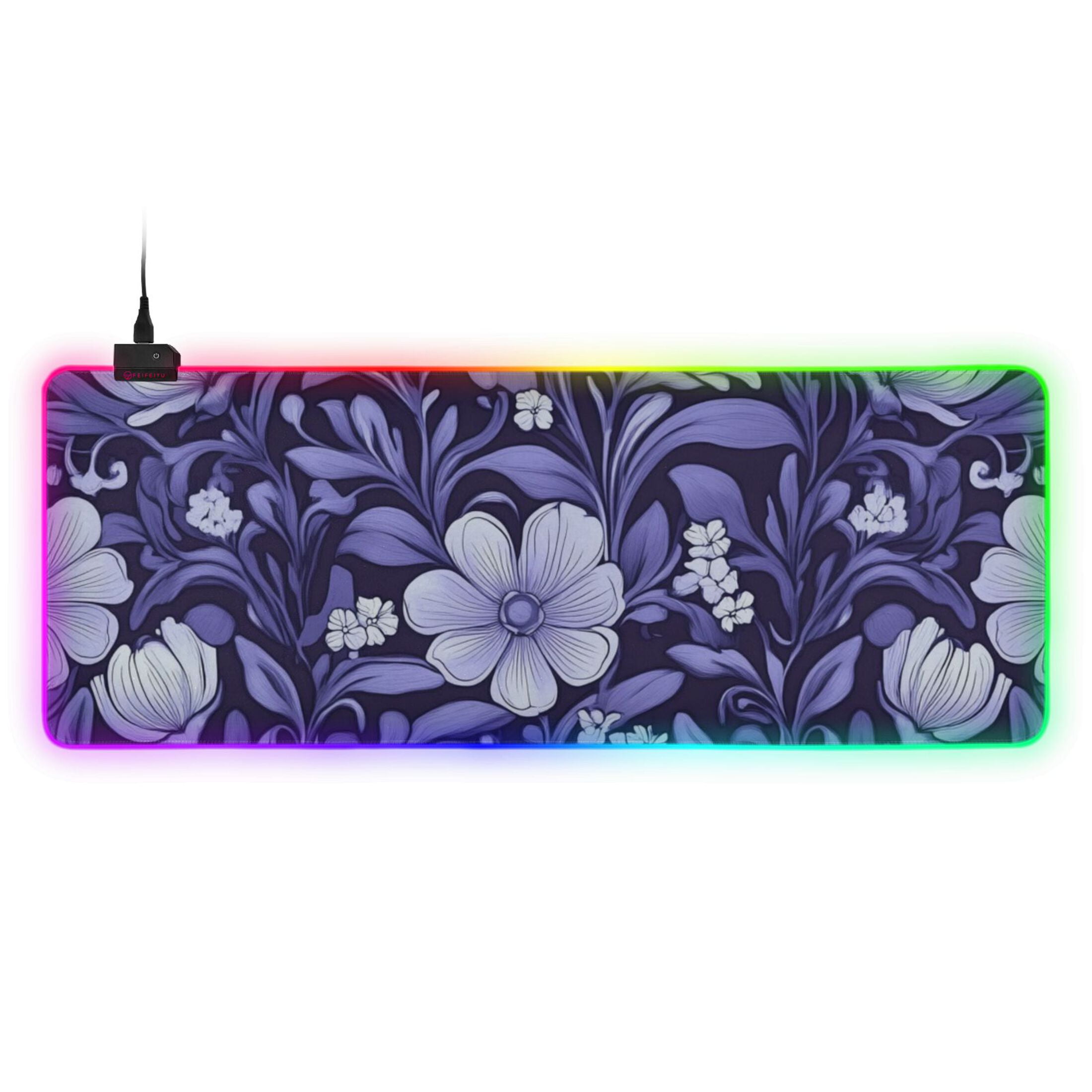 Purple Flowers RGB Gaming Mouse Pad Large Keyboard Mat Rubber Base 13 ...
