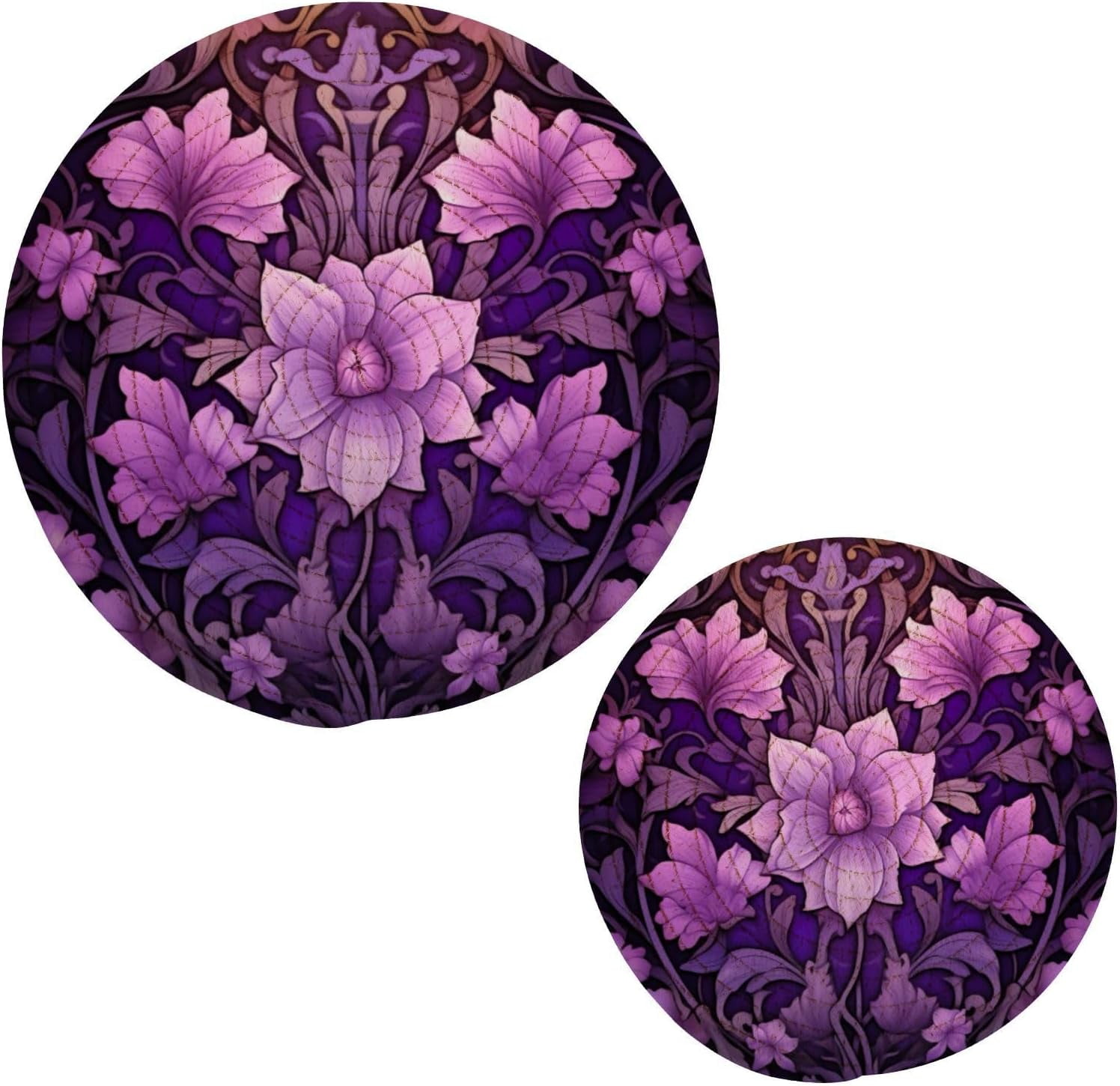 Purple Flowers Round Woven Potholders Set Trivets for Hot Dishe Heat ...