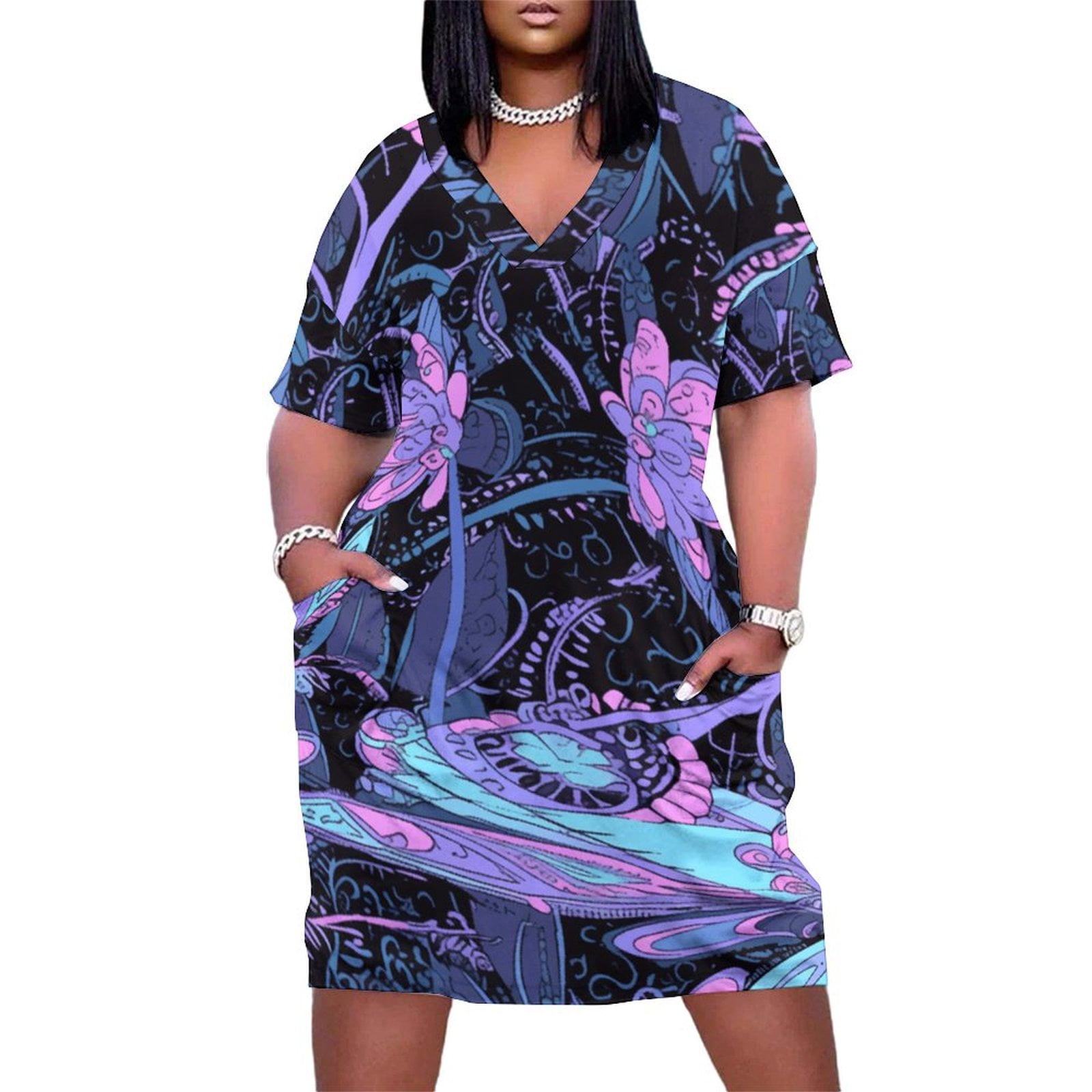 Purple Flowers Summer Dresses for Women Beach Boho - Walmart.com