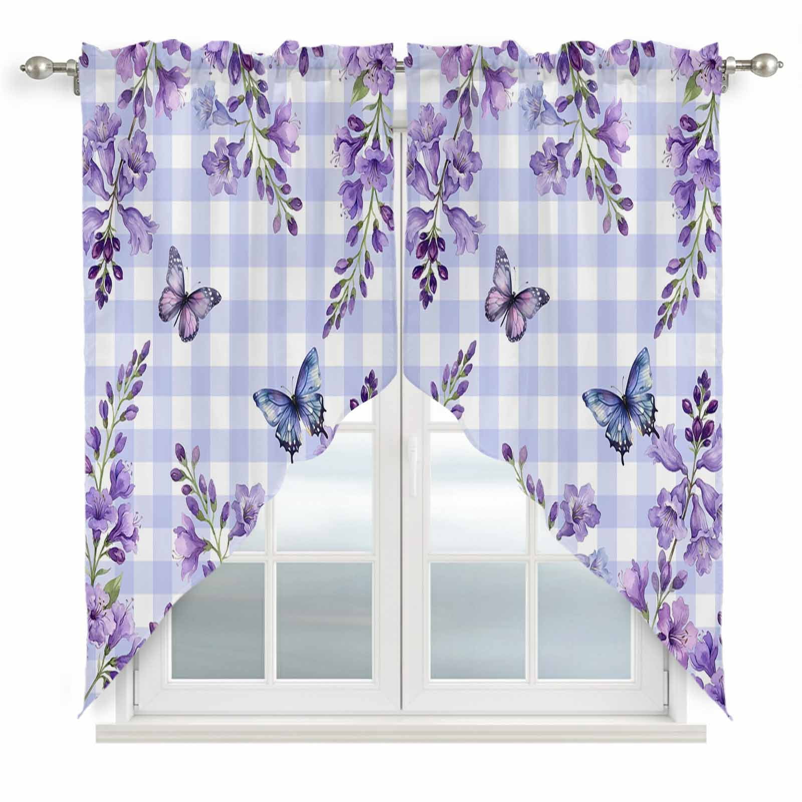 Purple Flowers Swag Valances for Windows 2 Pack, Kitchen Window ...
