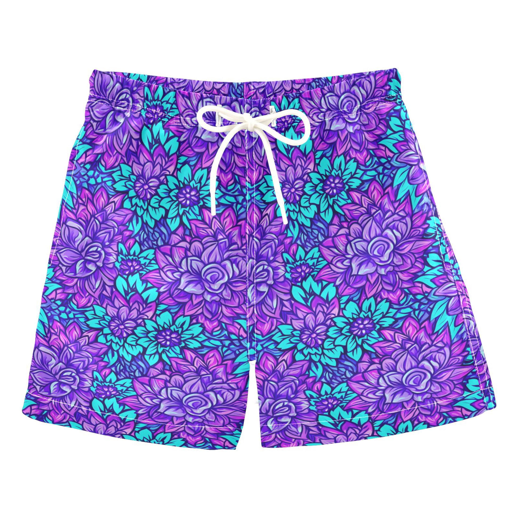 Purple Flowers Swim Trunks Quick Dry Beach Pool Board Shorts ...