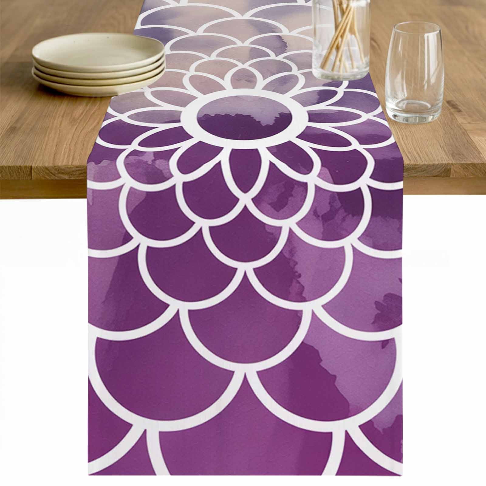 Purple Flowers Table Runner - 108 Inch Long Watercolor Ombre Abstract ...