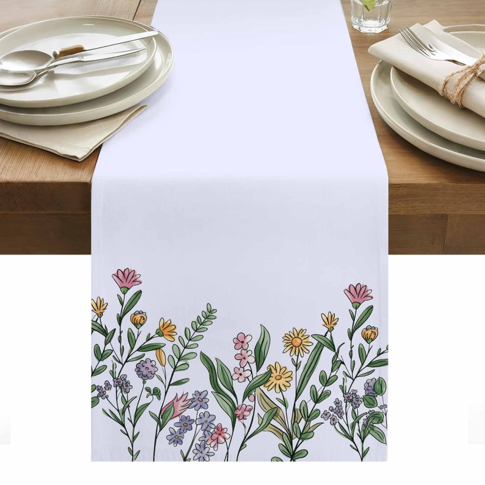 Purple Flowers Table Runner - 60 Inch Long, Kitchen Dining Table Runner ...