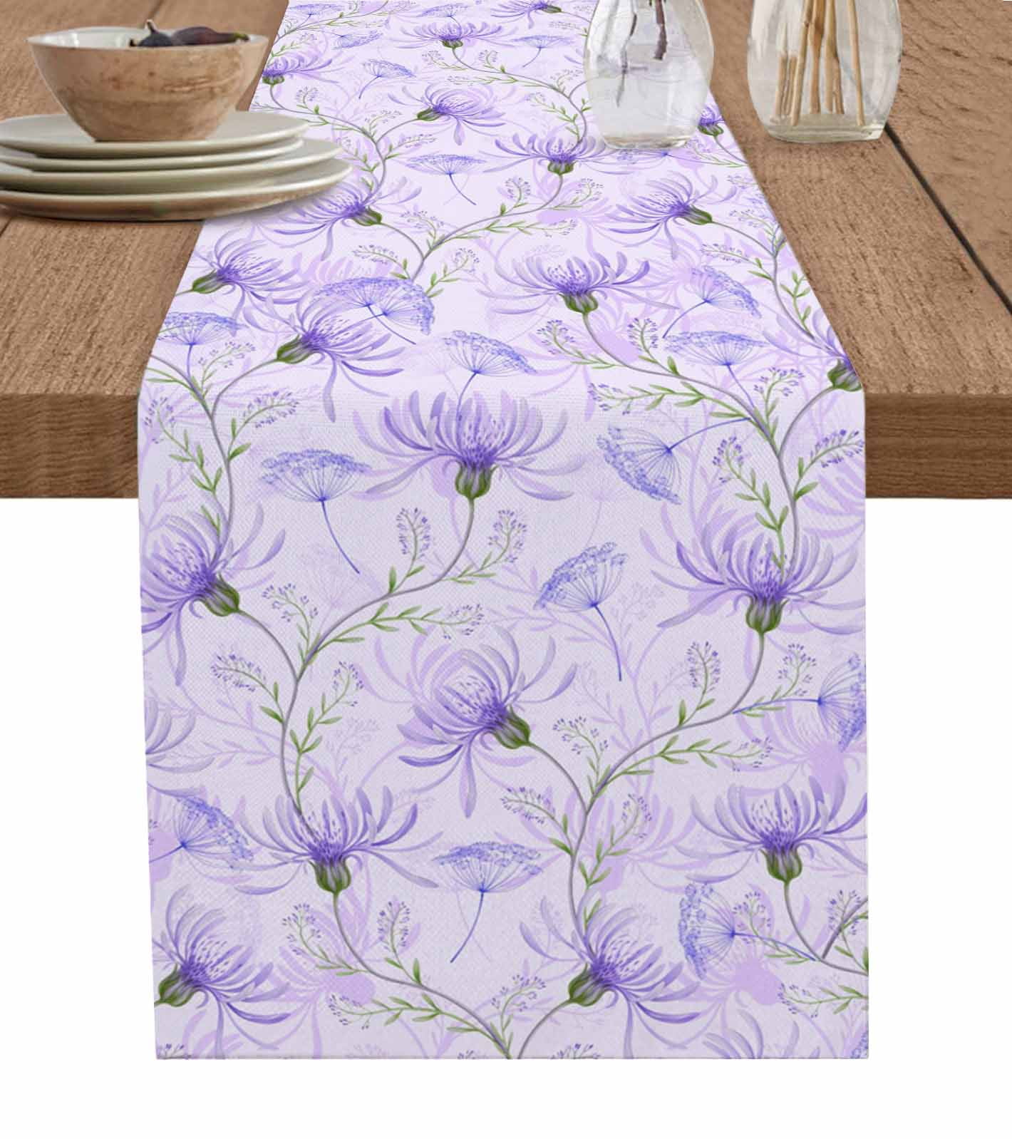 Purple Flowers Table Runner 90 Inches, Botanical Florals Plants Country ...