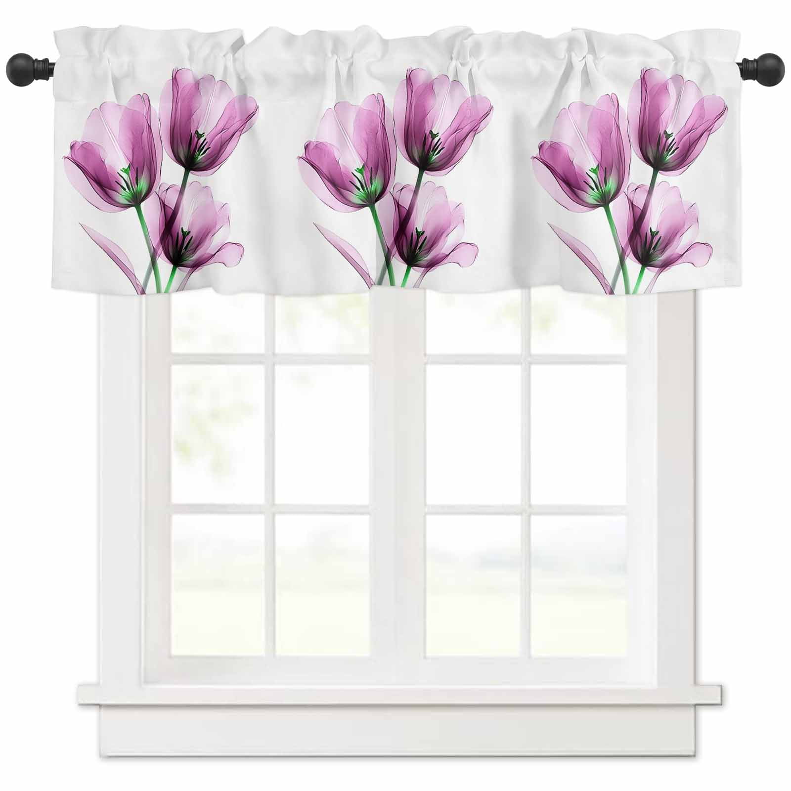 Purple Flowers Valances for Windows Farmhouse Kitchen Curtains Valances ...
