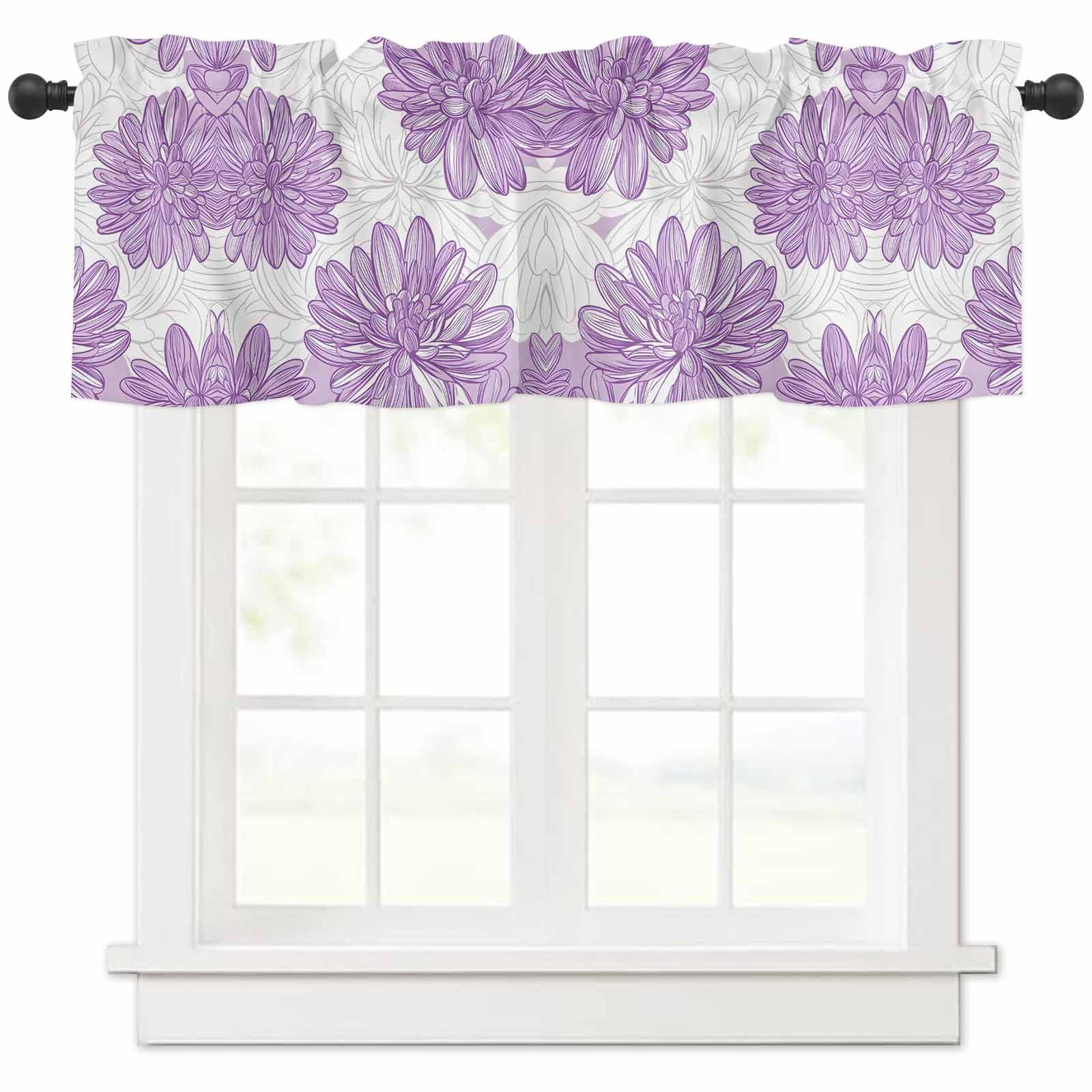 Purple Flowers Valances for Windows Farmhouse Kitchen Curtains Valances ...
