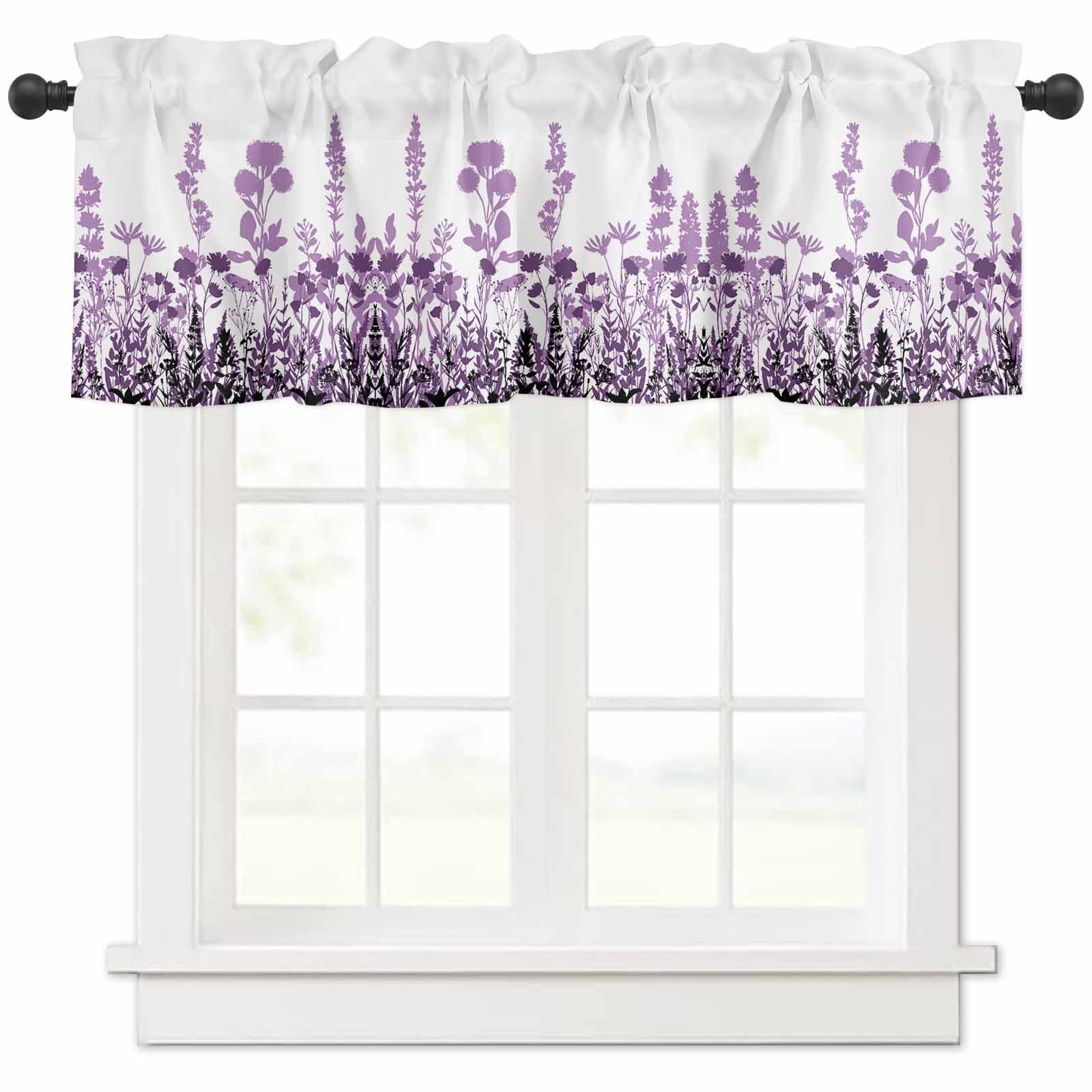 Purple Flowers Valances for Windows Farmhouse Kitchen Curtains Valances ...