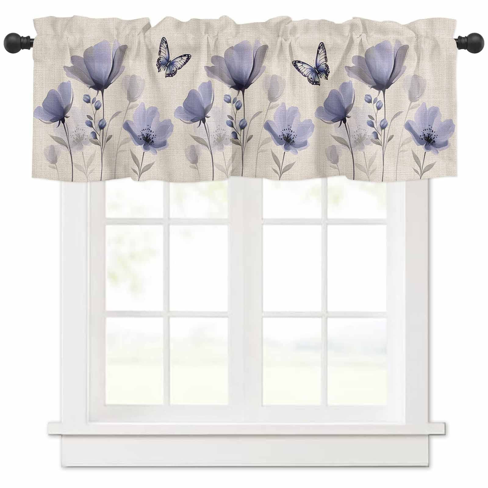 Purple Flowers Valances for Windows Farmhouse Kitchen Curtains Valances ...