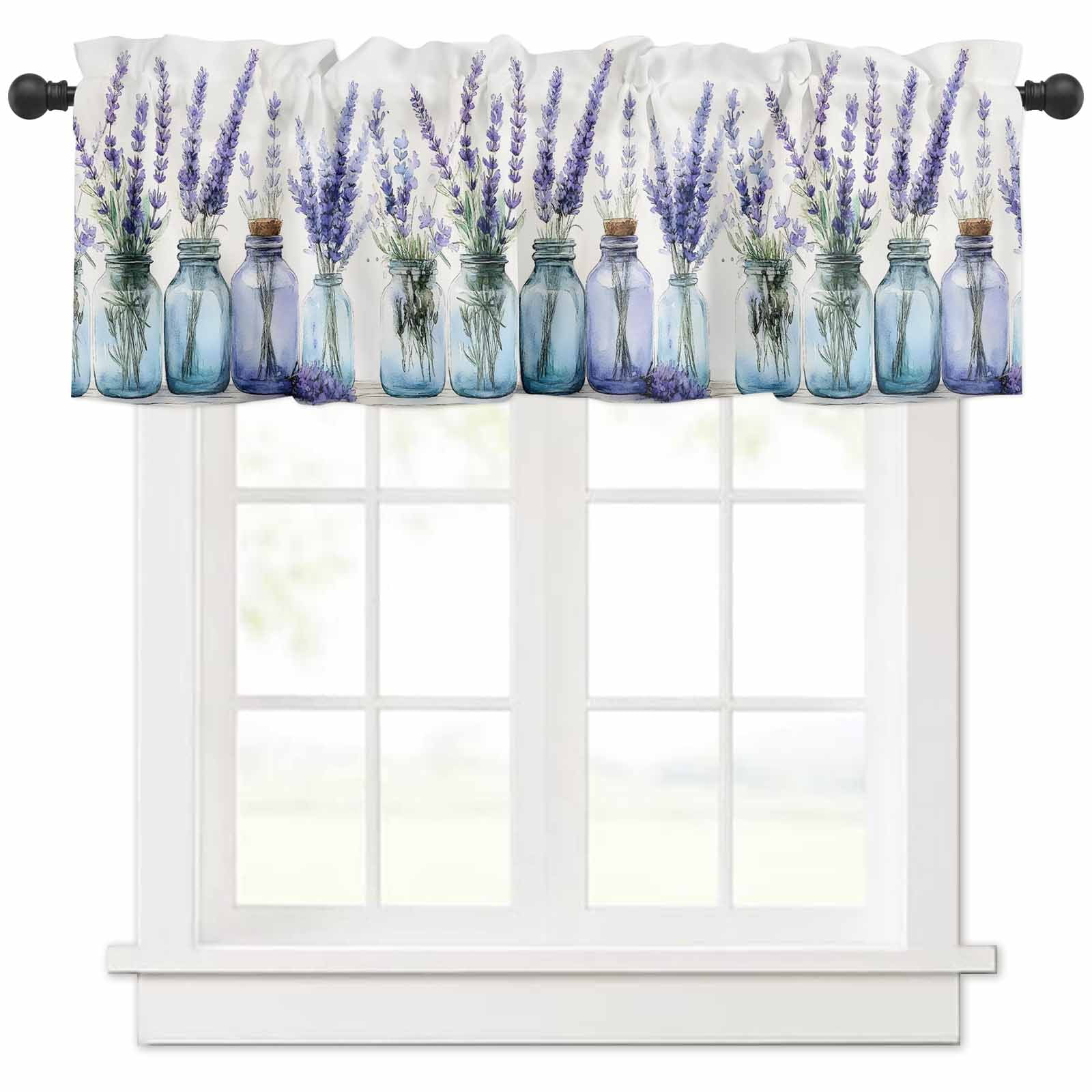 Purple Flowers Valances for Windows Farmhouse Kitchen Curtains Valances ...