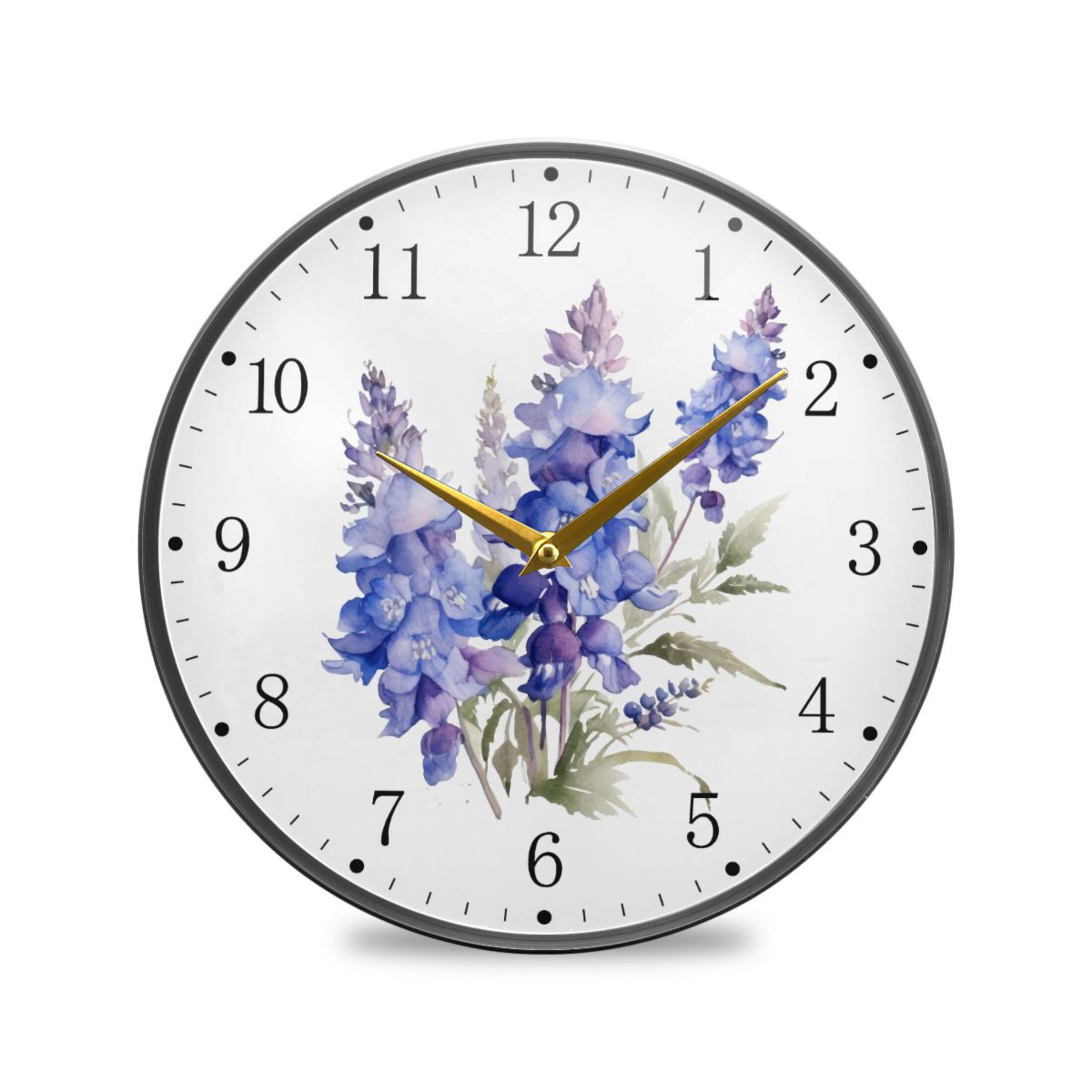 Purple Flowers Violet Acrylic Wall Clocks Quiet Round Clock Battery ...