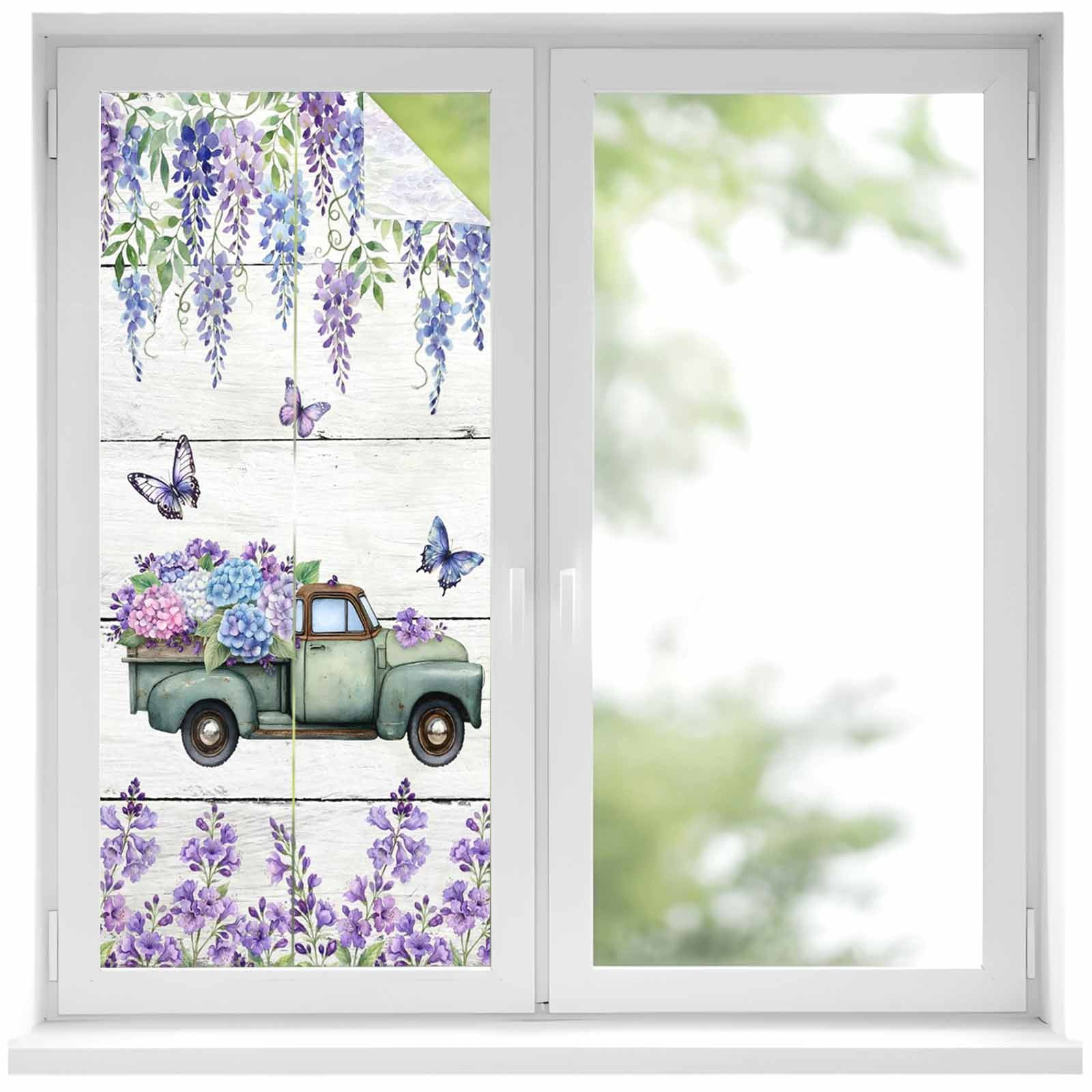 Purple Flowers Window Privacy Film, Weeping Spring Floral Truck ...