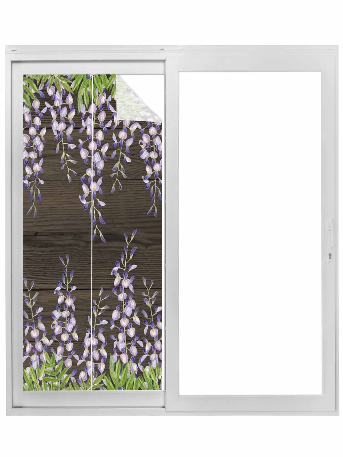 Purple Flowers Window Privacy Film, Weeping Spring Floral Wooden ...