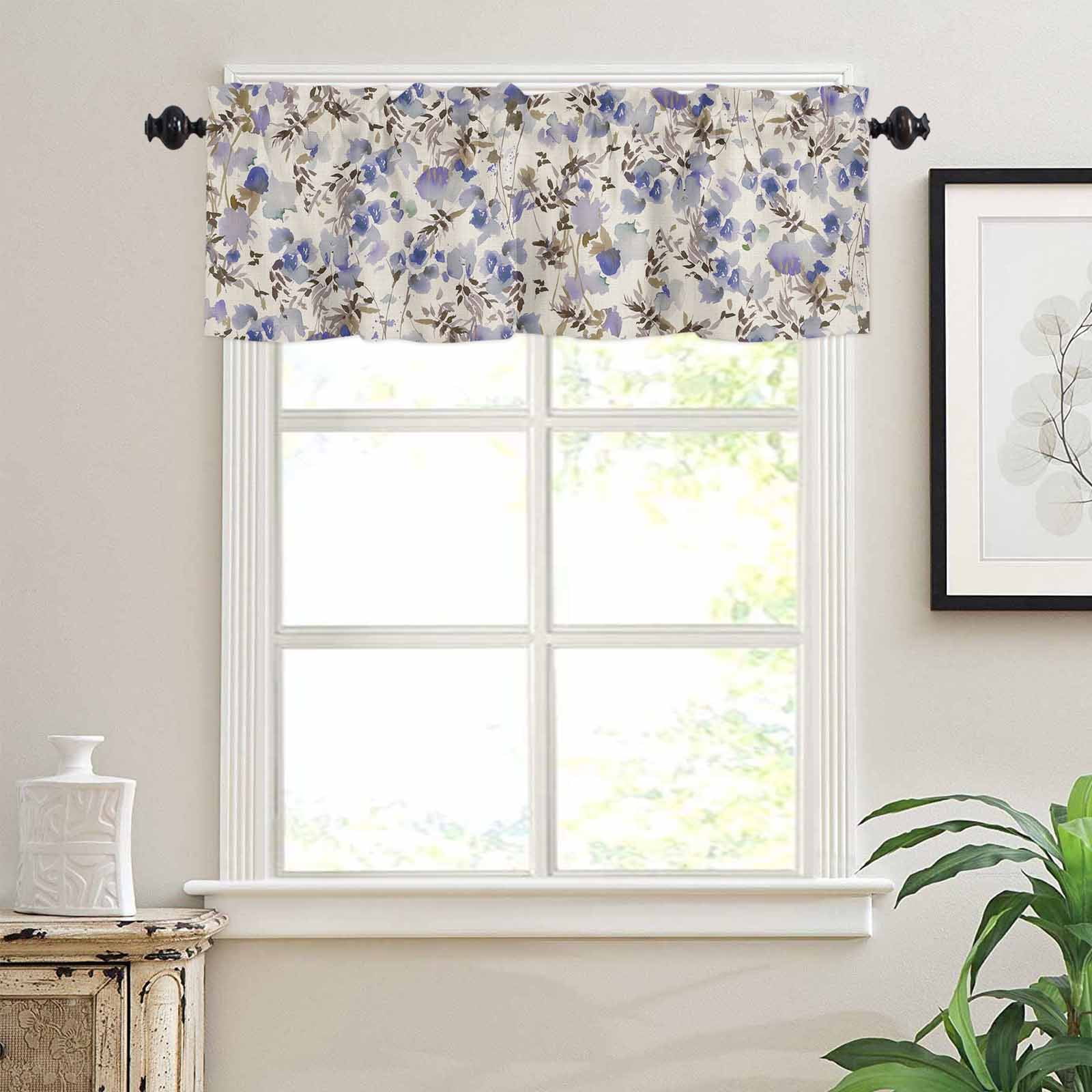 Purple Flowers Window Valances for Kitchen, Farmhouse Country Plant Rod ...