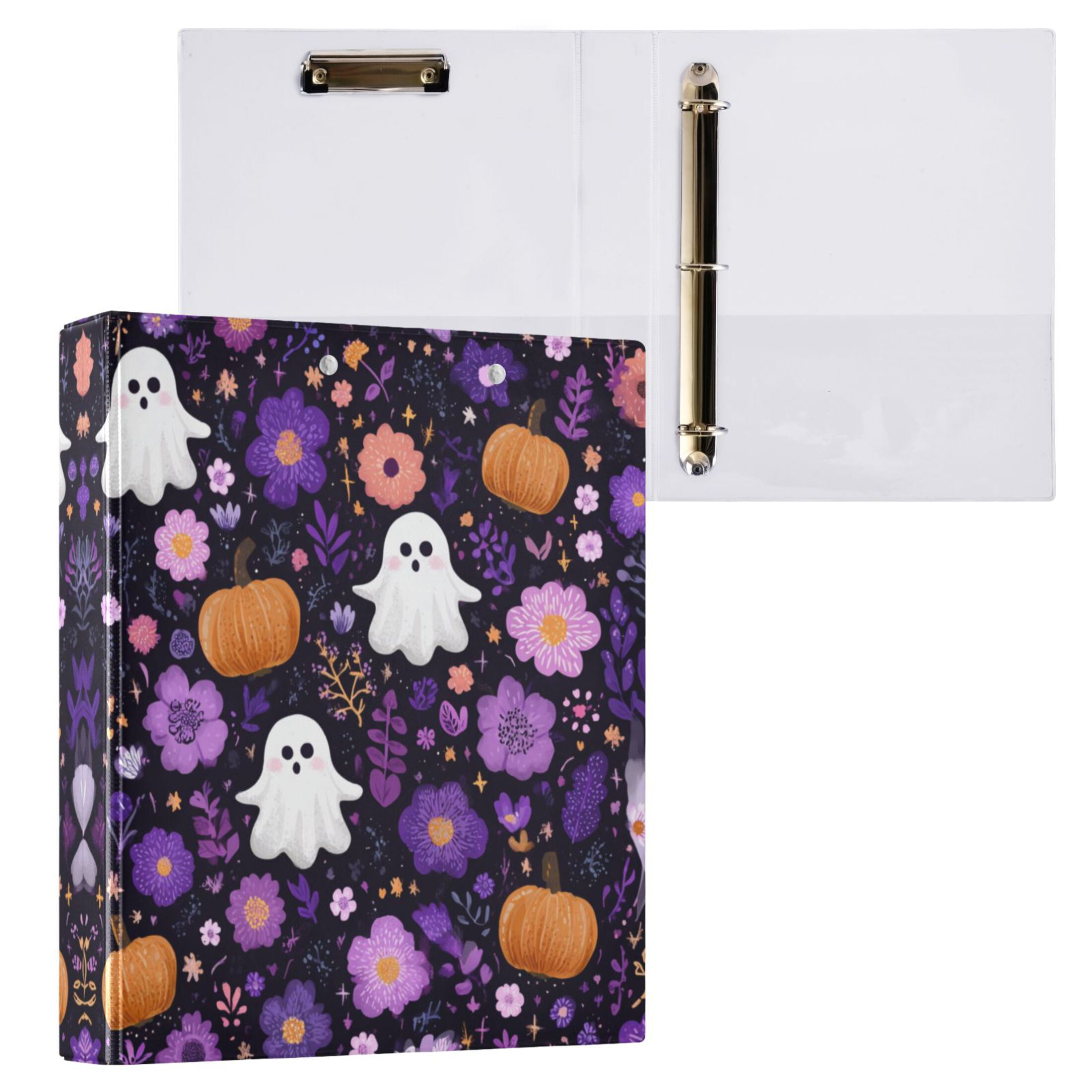 Purple Flowers and Pumpkins 3 Ring Hardcover Binders 1.5in Round Rings ...