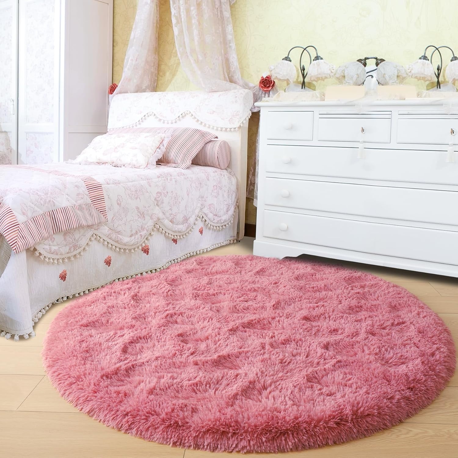 Fluffy Circle Round Rug 4'X4' for Kids Room, Furry Carpet for Teen ...