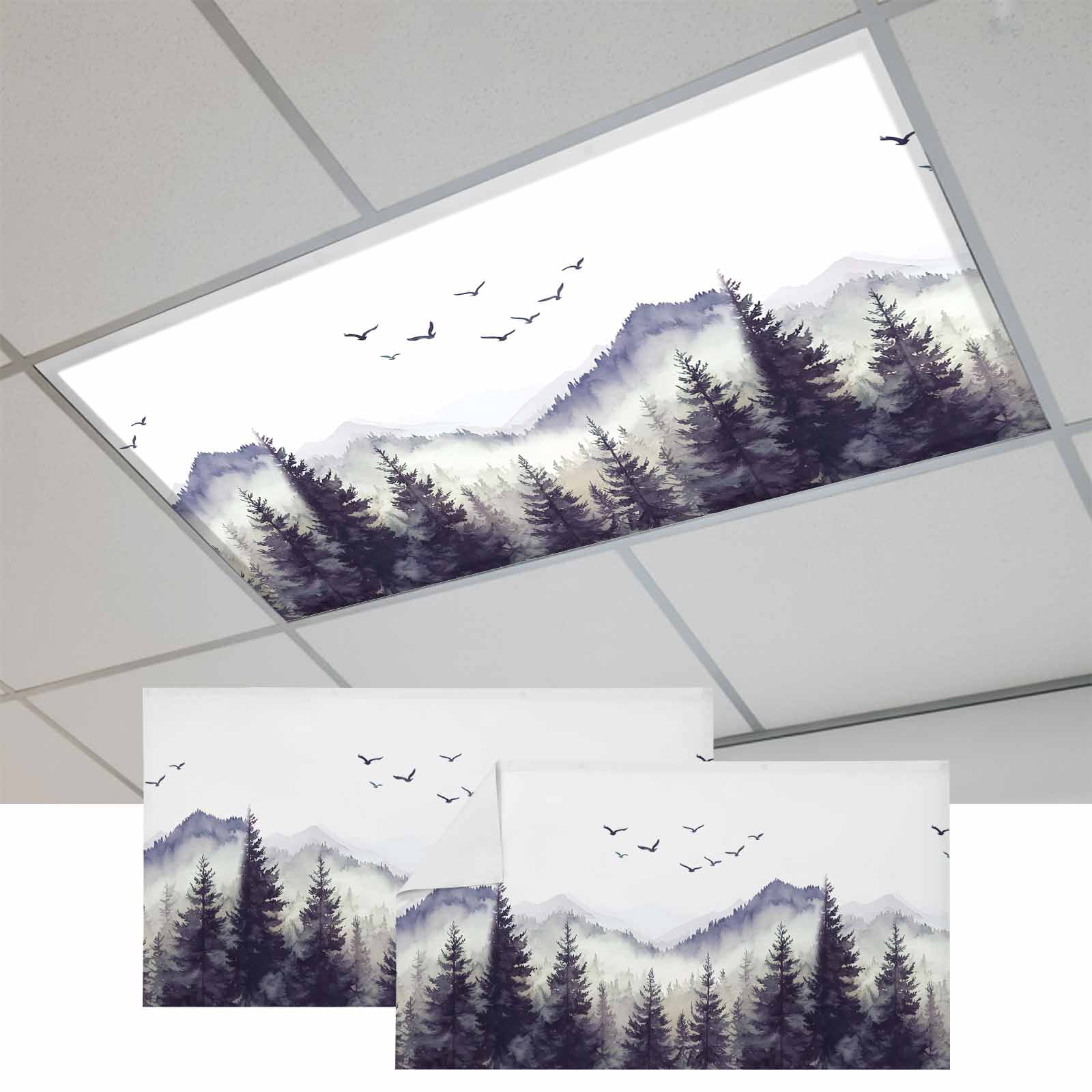 Purple Foggy Forest Magnetic Fluorescent Light Covers for Ceiling ...