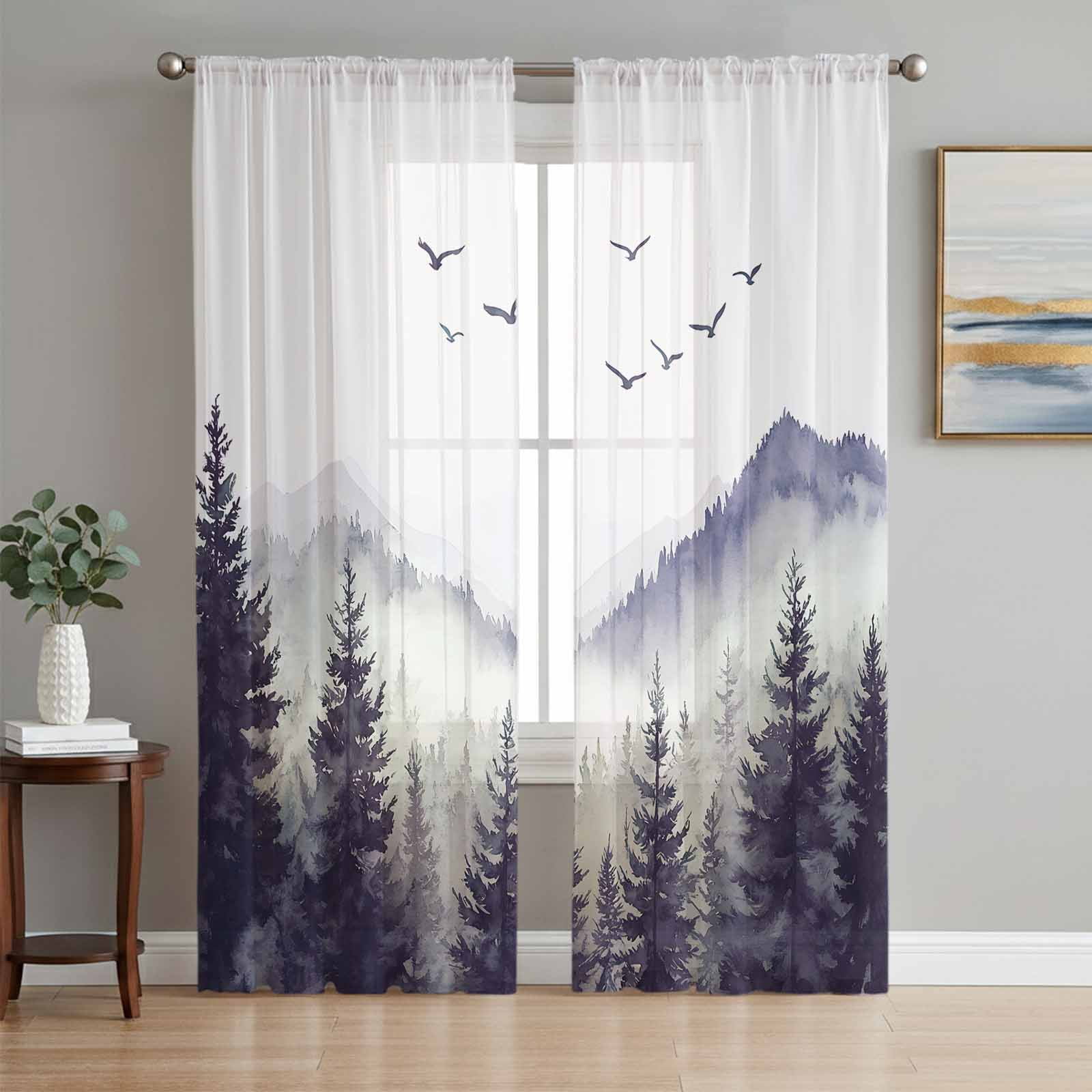 Purple Foggy Forest Sheer Curtains 72 Inch Length 2 Panels Set, Country ...