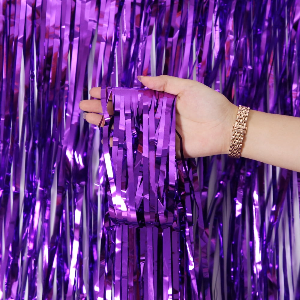 Purple Foil Fringe Backdrop Curtains, Tinsel Streamers Birthday Party ...