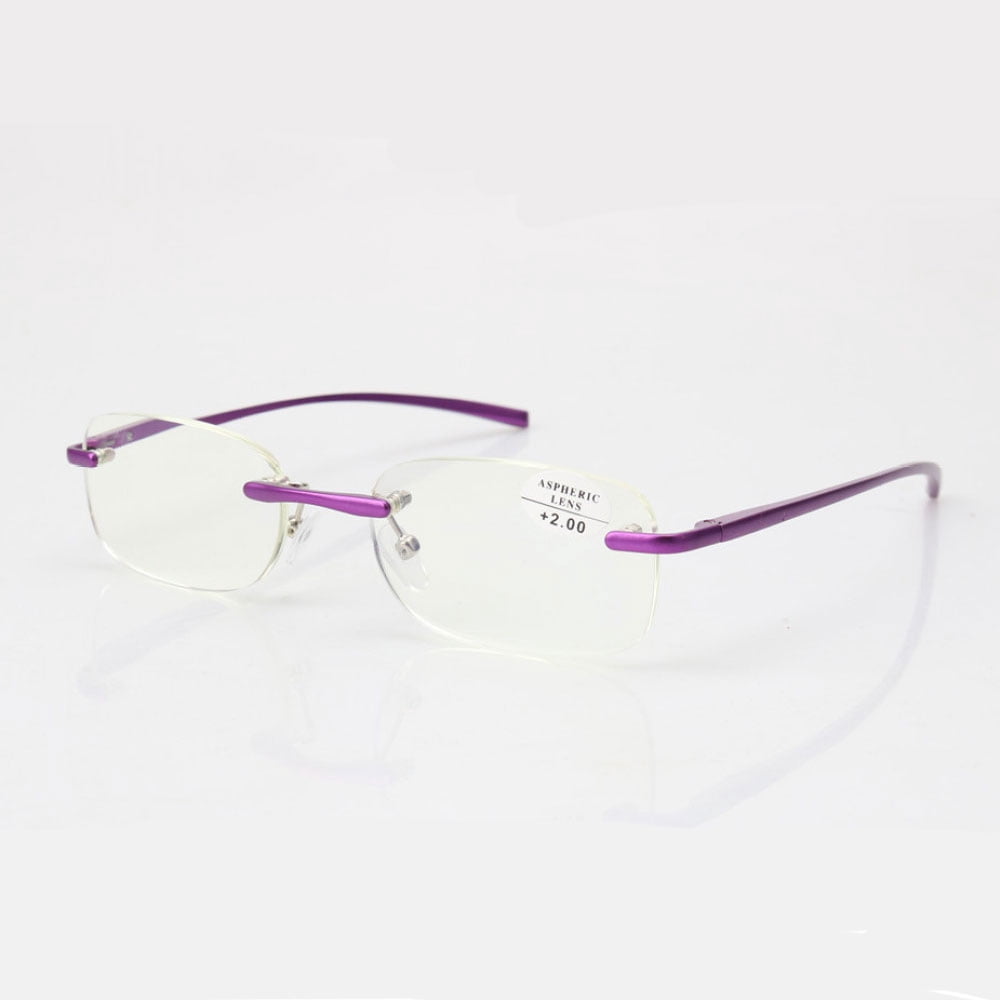 Purple Frameless Trimmed Reading Glasses 3.00 Ultra-light Blue Light ...