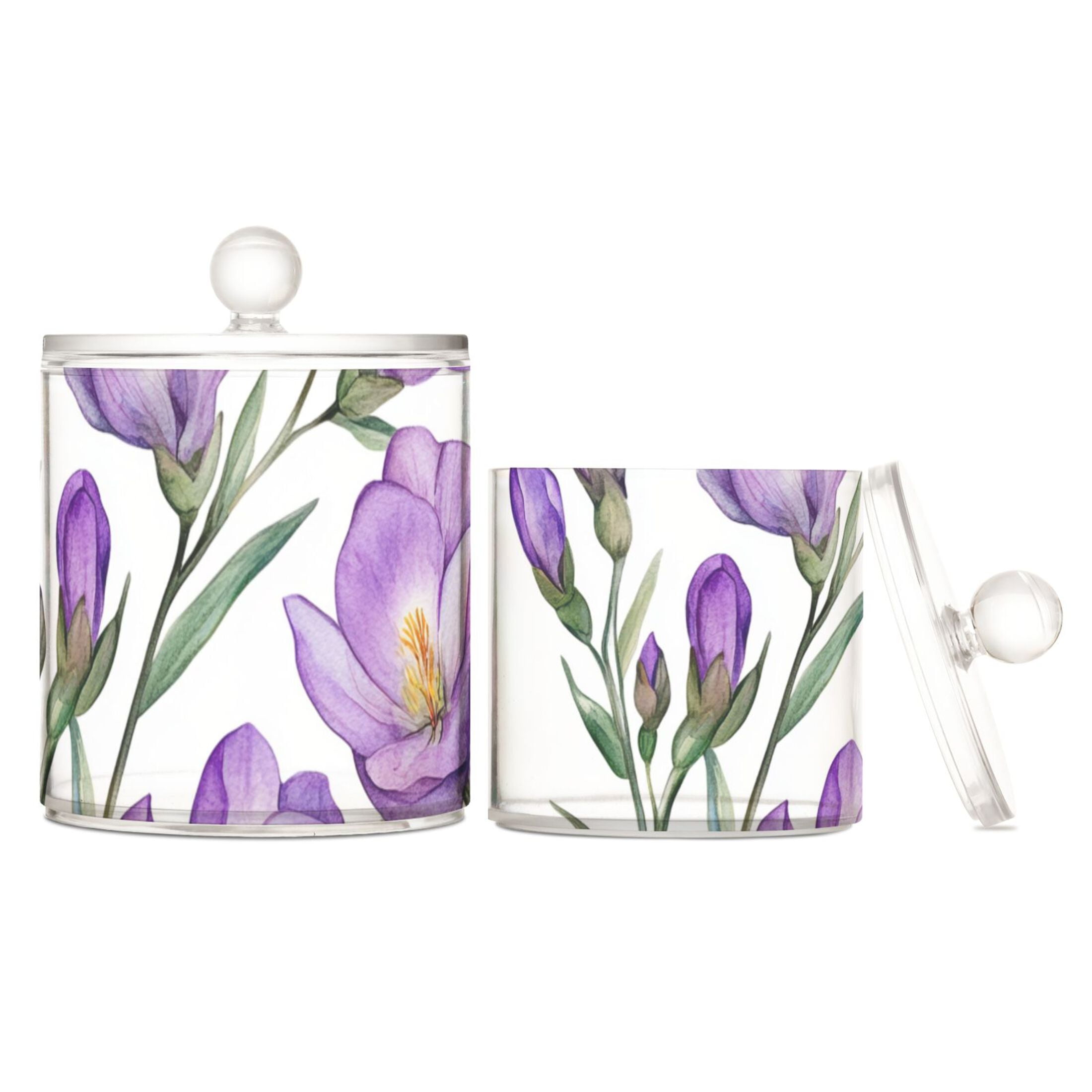 Purple Freezia Flower Watercolor Translucent Plastic Cans Storage ...
