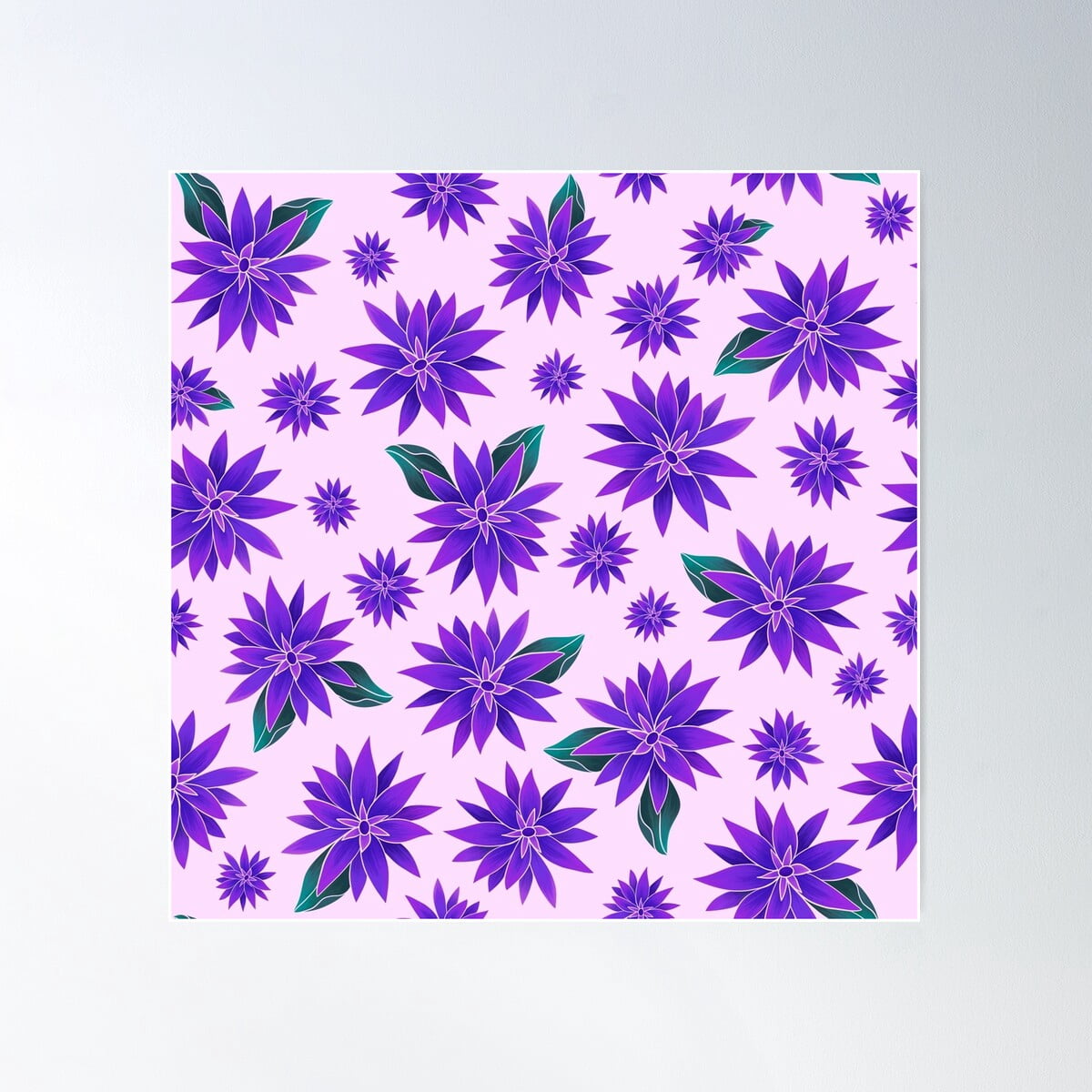 Purple Funky Florals Poster Wall Art, Modern Wall Decor For Living Room ...