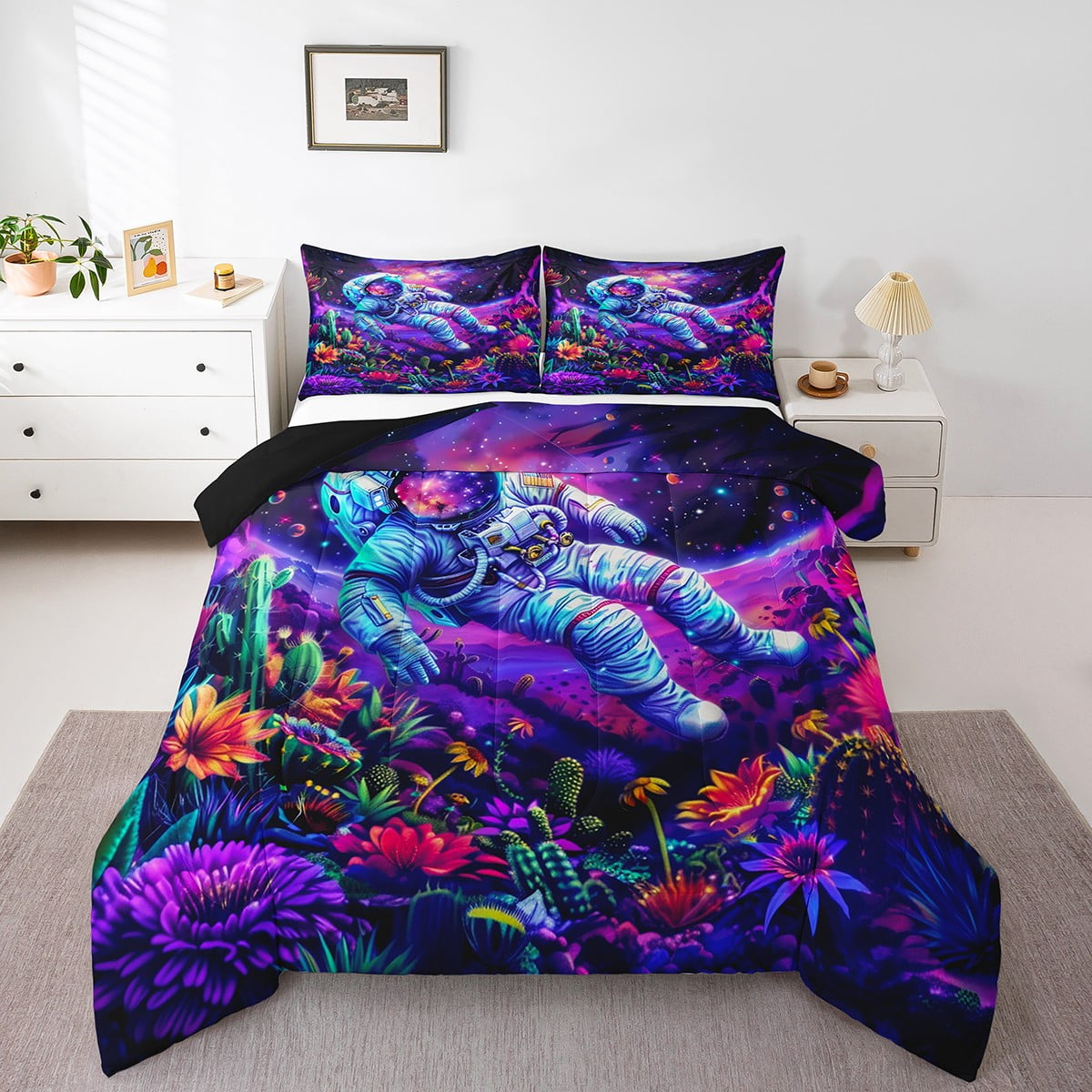 Purple Galaxy Astronaut Full Bedding Set,Outer Space Planet Comforter ...