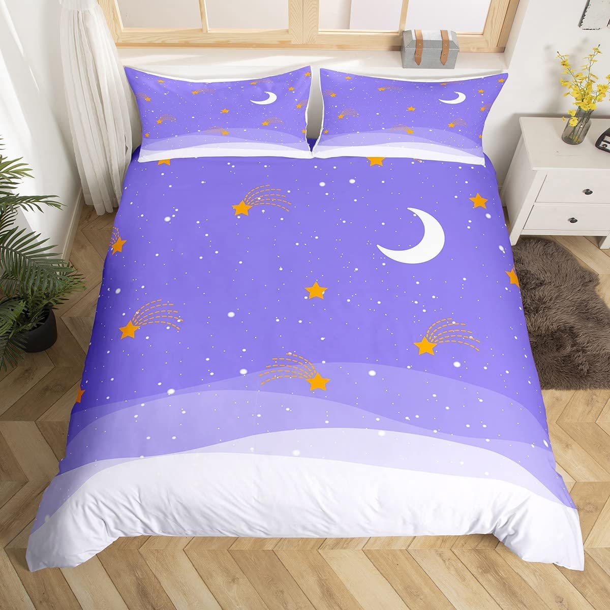 Purple Galaxy Bedding Set,Cartoon Starry Sky Duvet Cover for Kids Teen ...