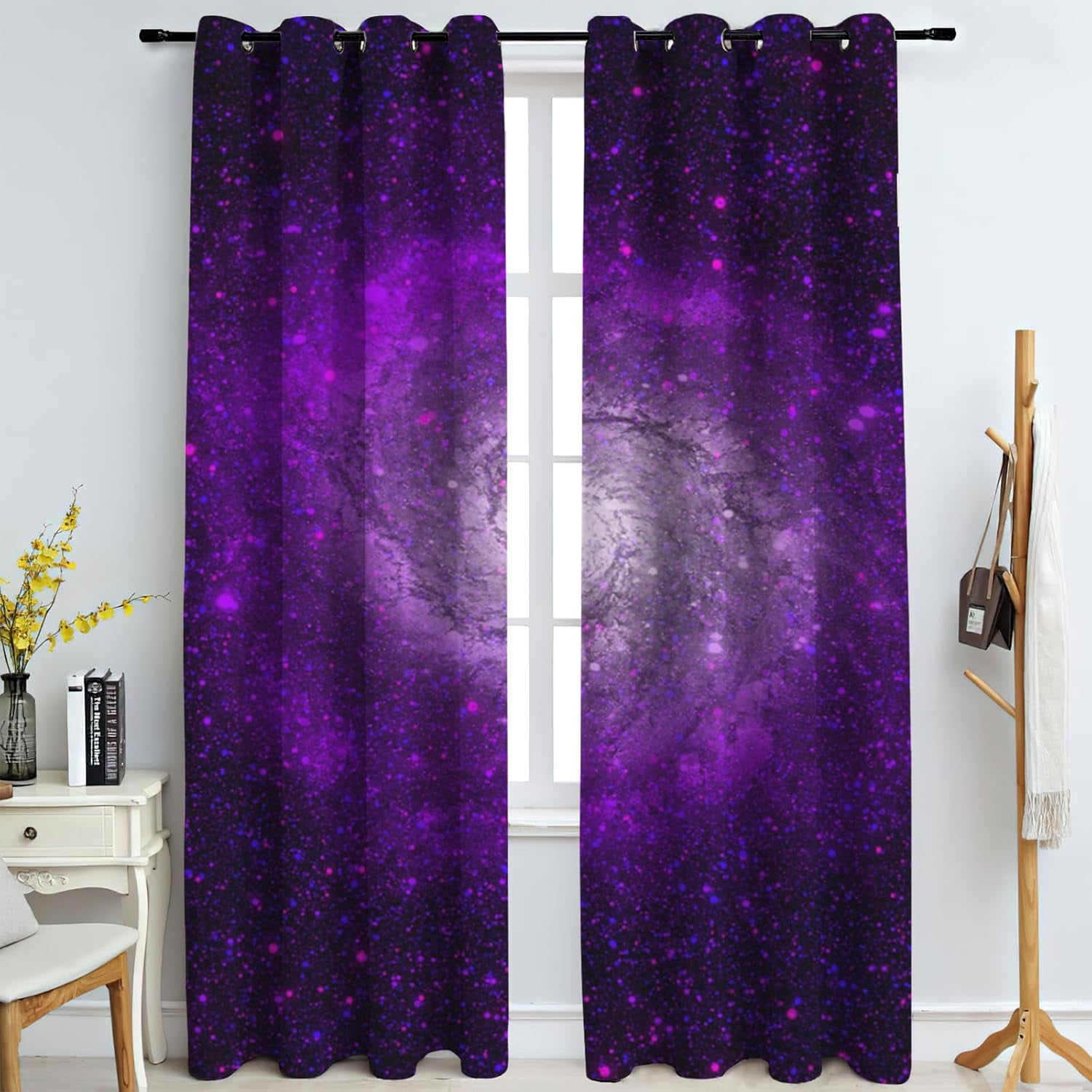 Purple Galaxy Blackout Curtains For Boys Playroom, Universe Planets ...
