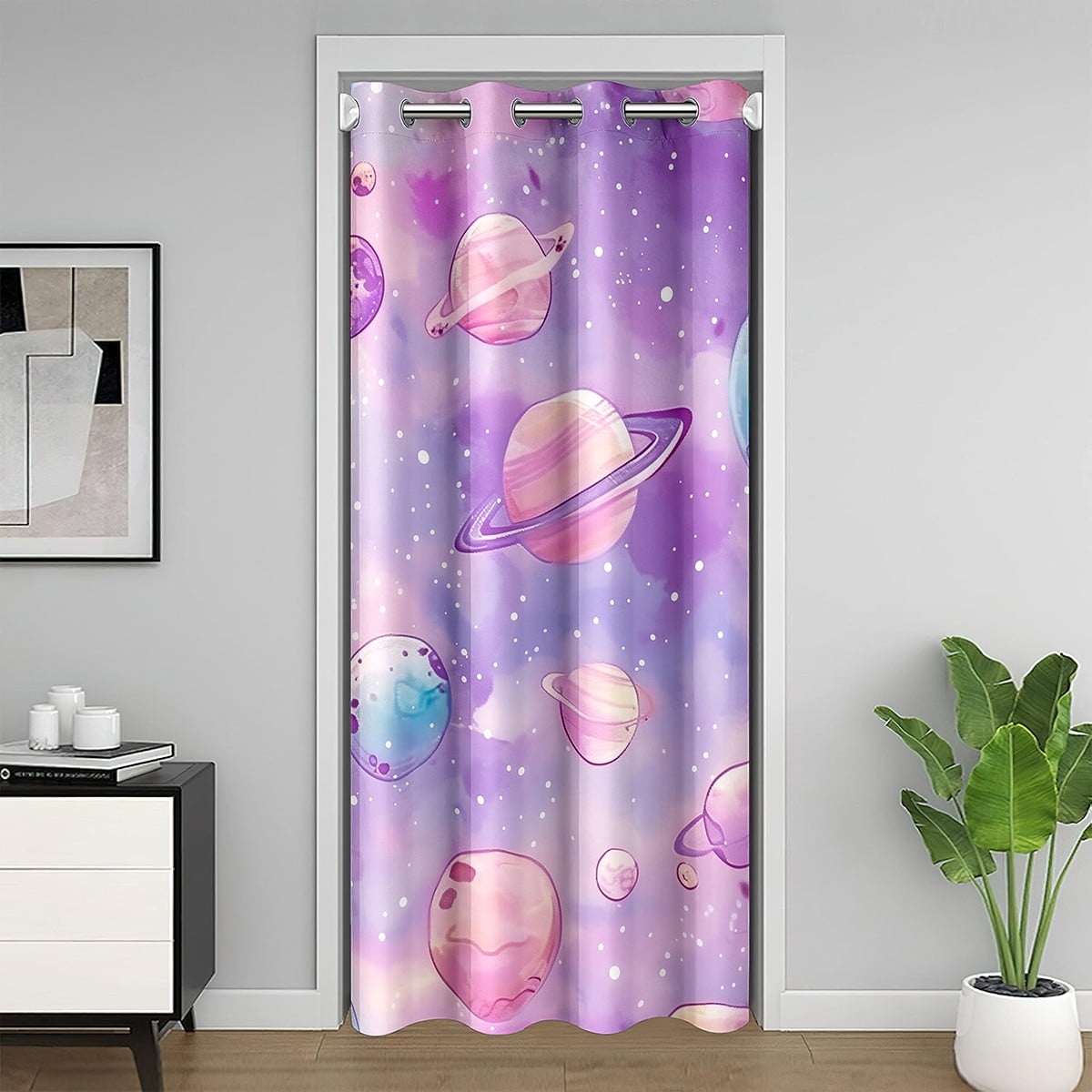 Purple Galaxy Door Curtain for Doorway Privacy,Stars Dots Planets Closet Door Cover Curtain for ...