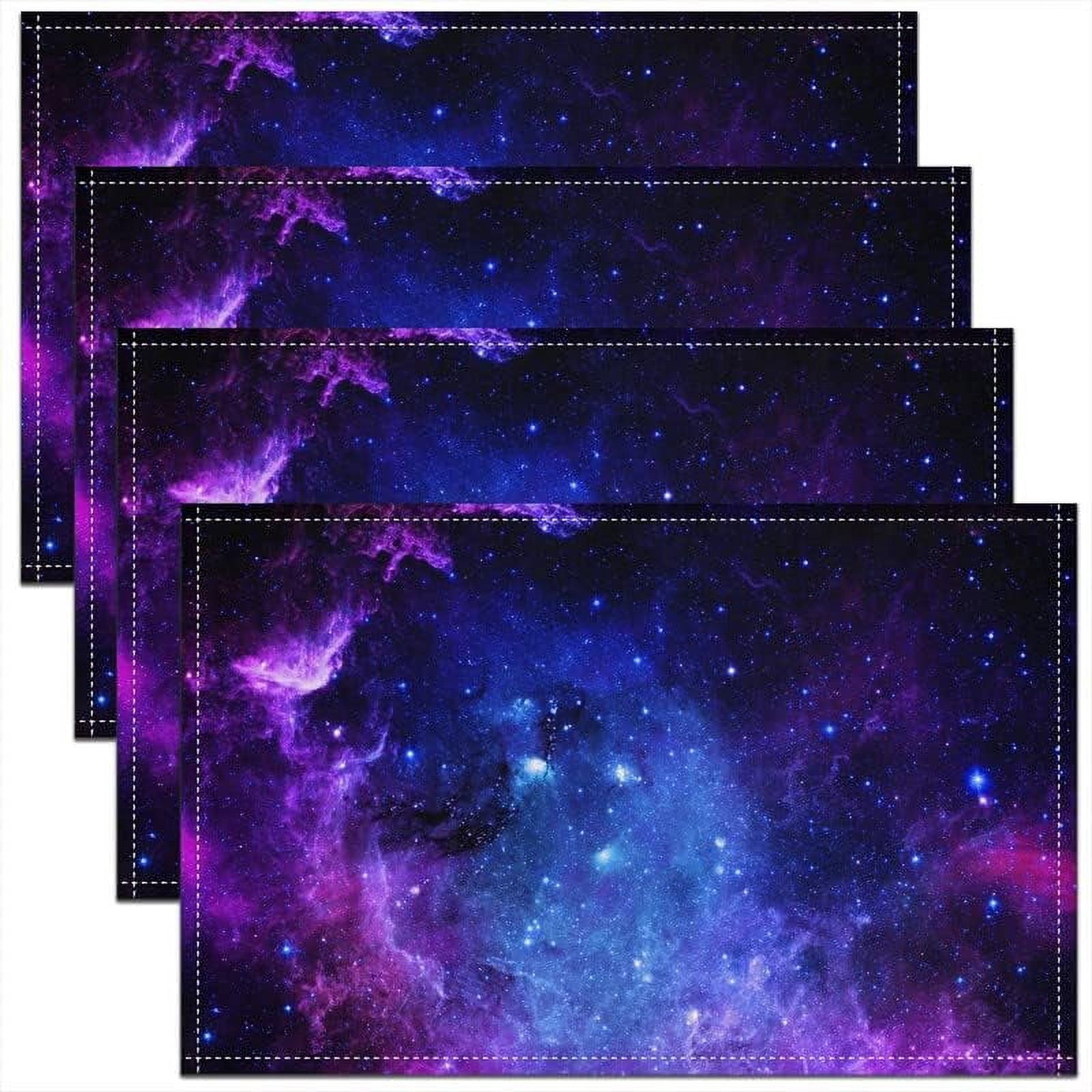 Purple Galaxy Placemats Set of 4, Outer Space Place Mats 12x18 Inch for ...